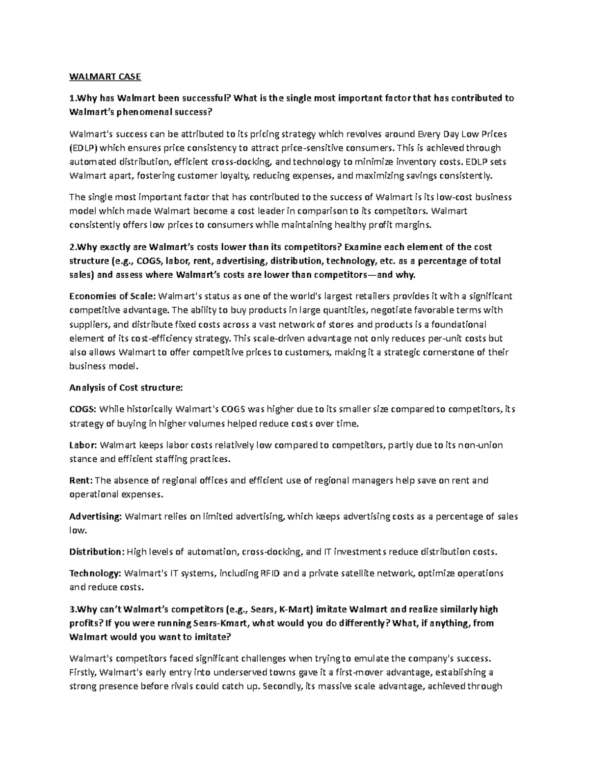 Walmart Case- Individual - WALMART CASE 1 has Walmart been successful ...