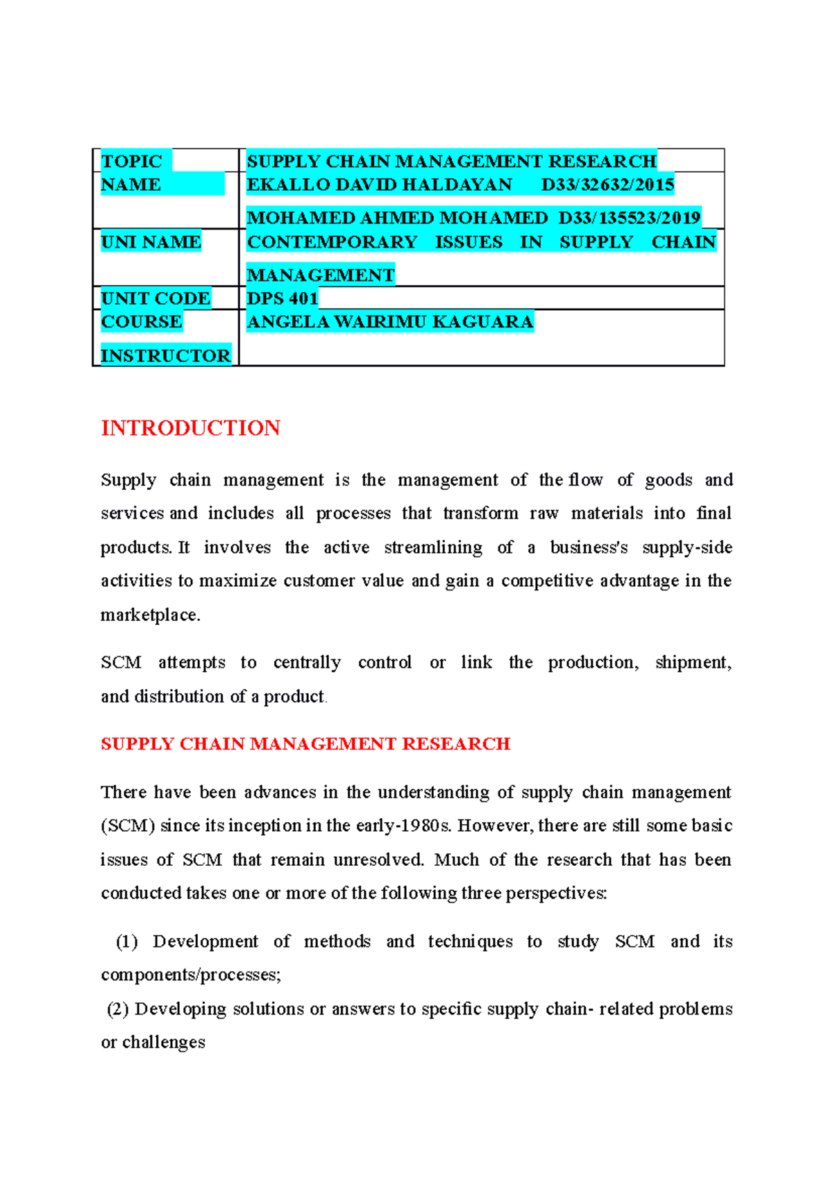 Supply Chain Management Research Presentation - TOPIC SUPPLY CHAIN ...