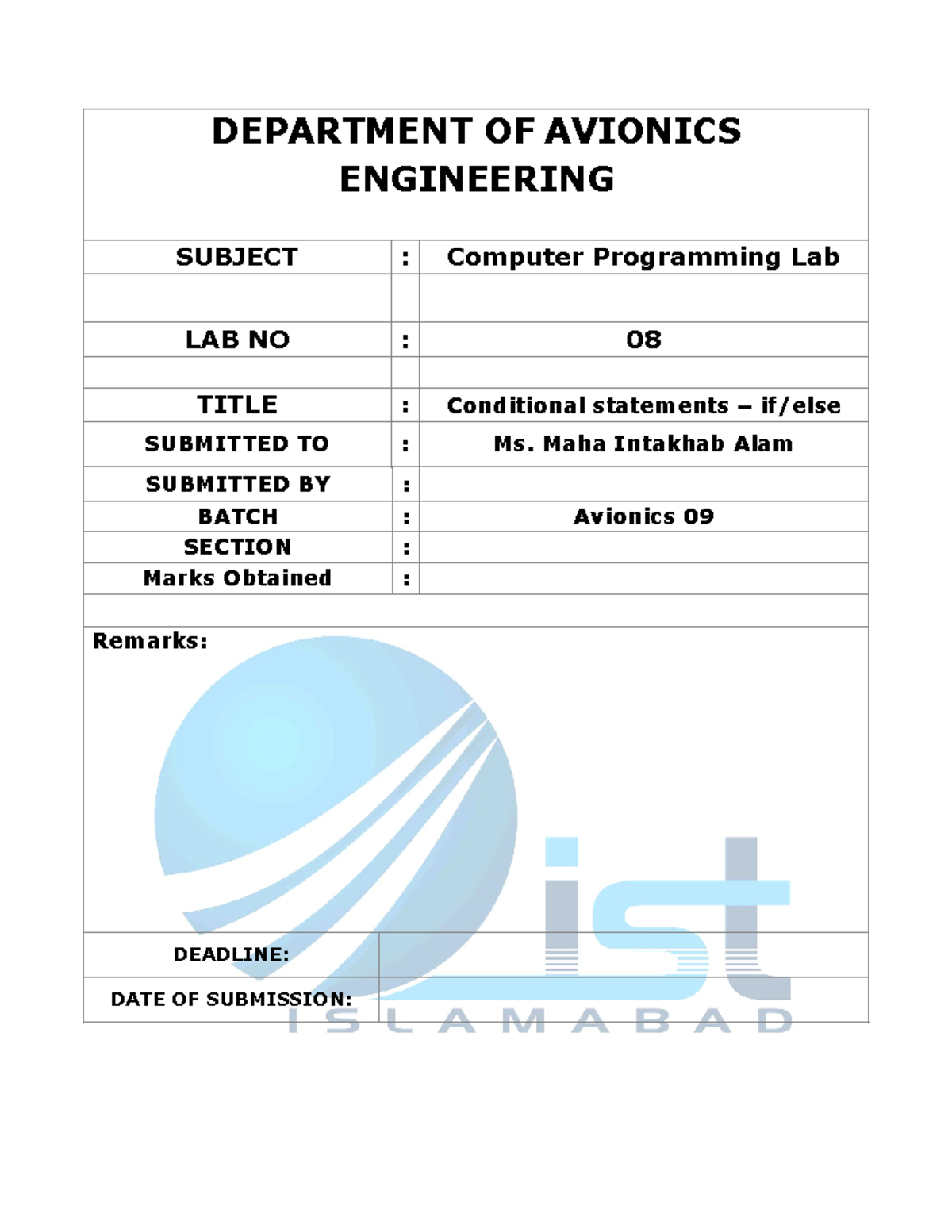 8-Conditional statements if else - DEPARTMENT OF AVIONICS ENGINEERING ...