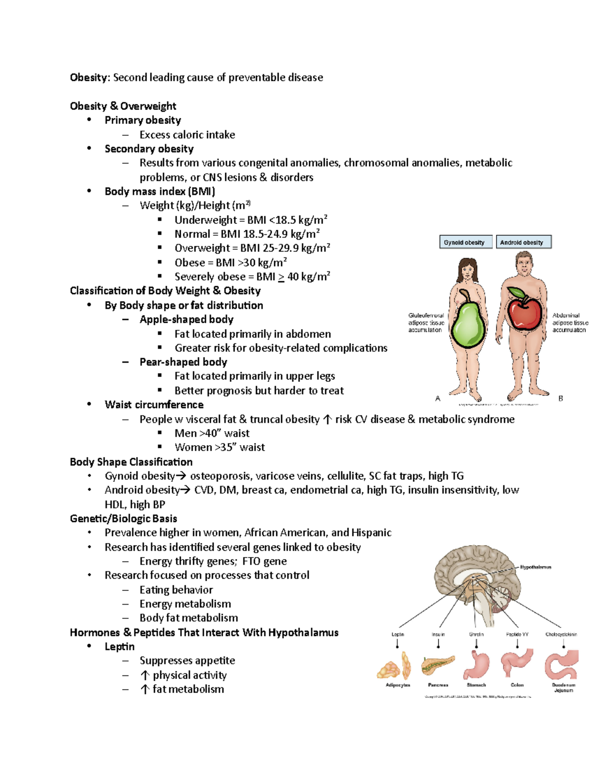 Obesity Notes - Obesity: Second leading cause of preventable disease ...
