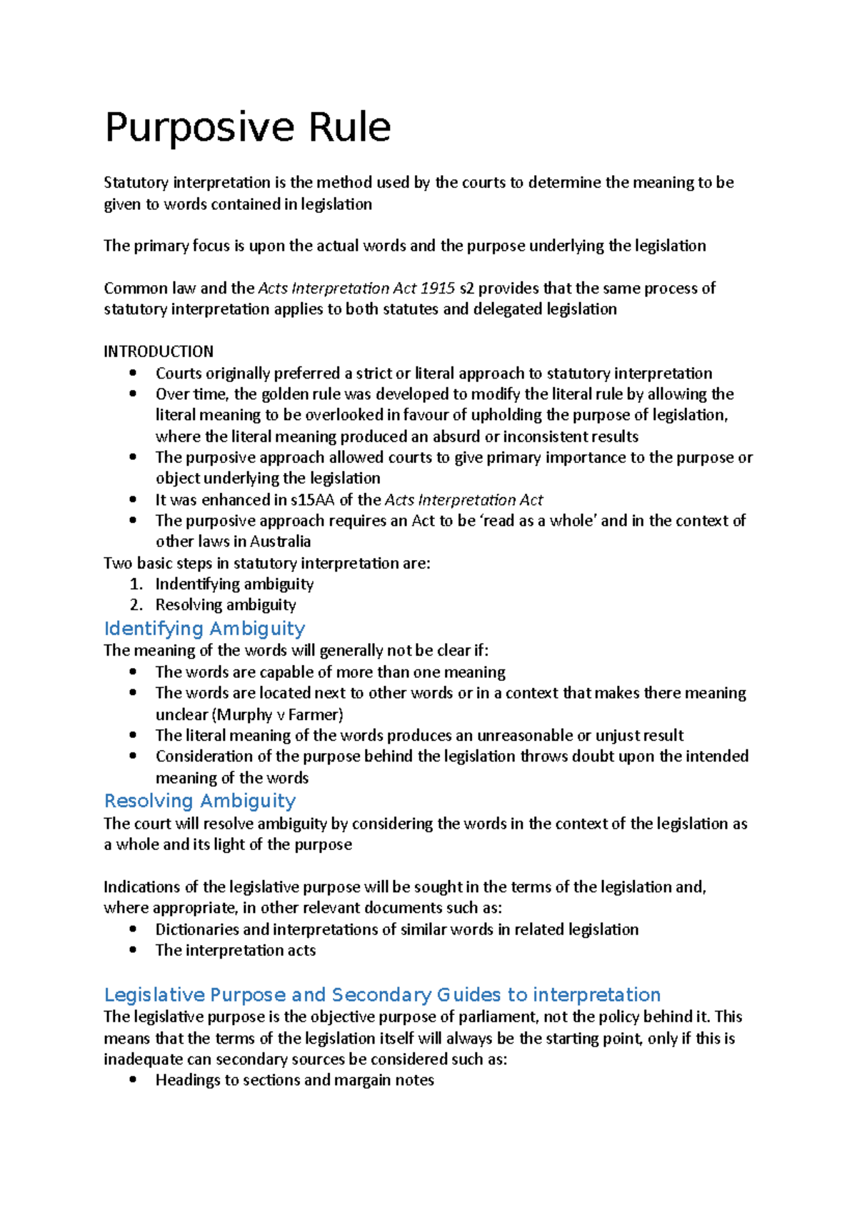 Purposive Rule - Indentifying ambiguity 2. Resolving ambiguity ...