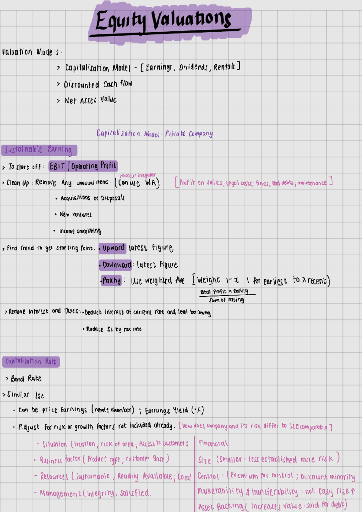 Equity Valuations - 1 can use WA) on Legal fines, Bad maintenance Acquisitions or Disposals New ...