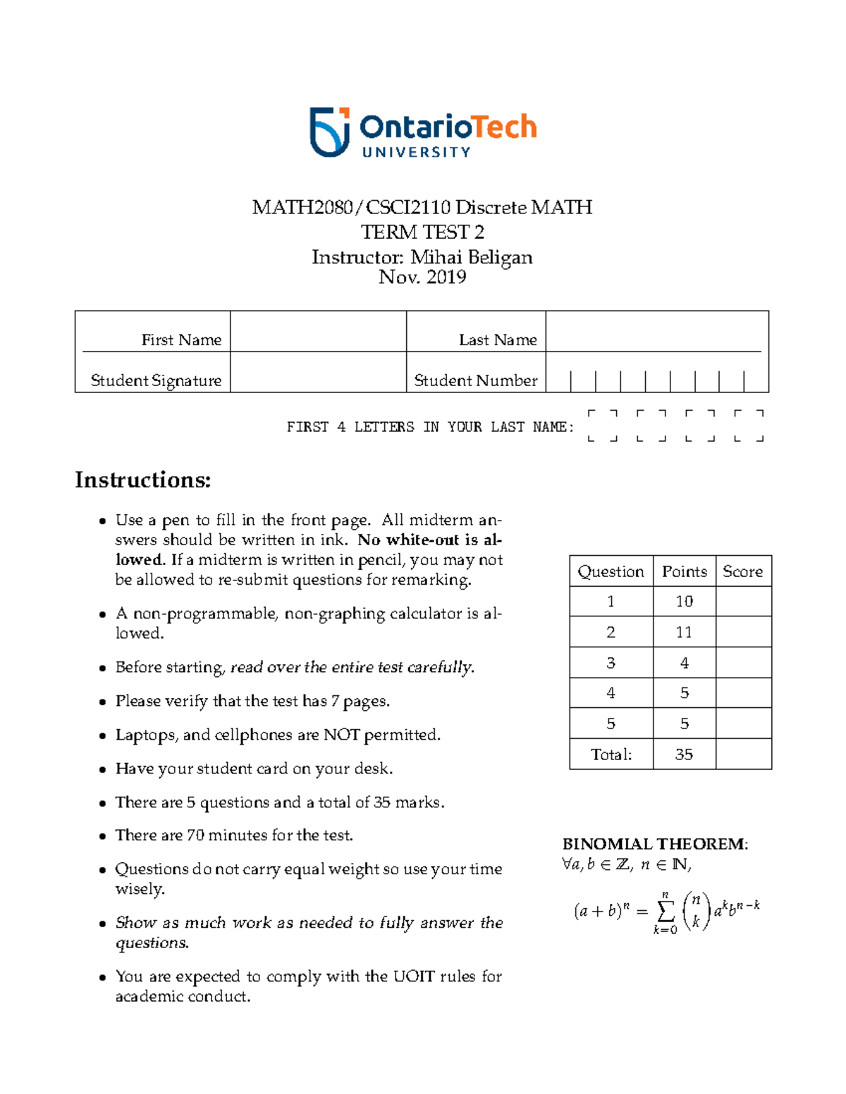 F2019 Midterm 02 v1 - INFR1010U - Ontario Tech University - Studocu