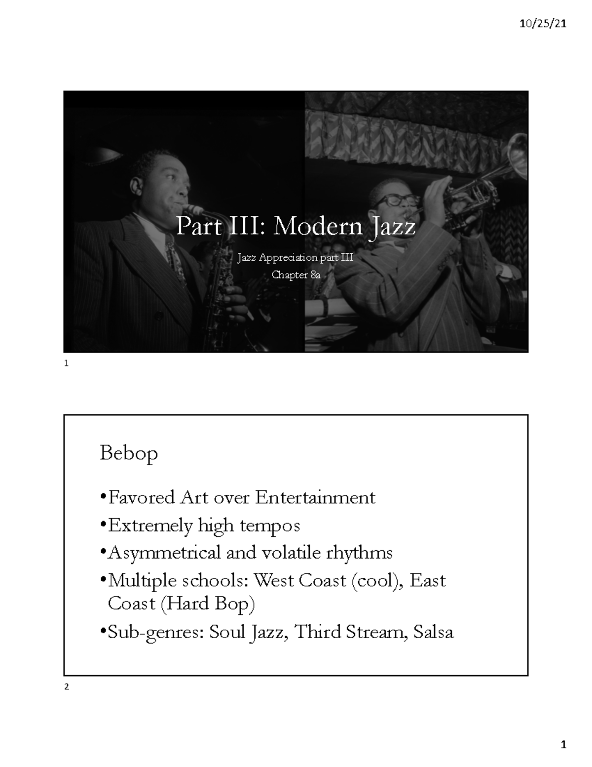Jazz Appreciation Chpt. 8a+b slides - Part III: Modern Jazz Jazz ...