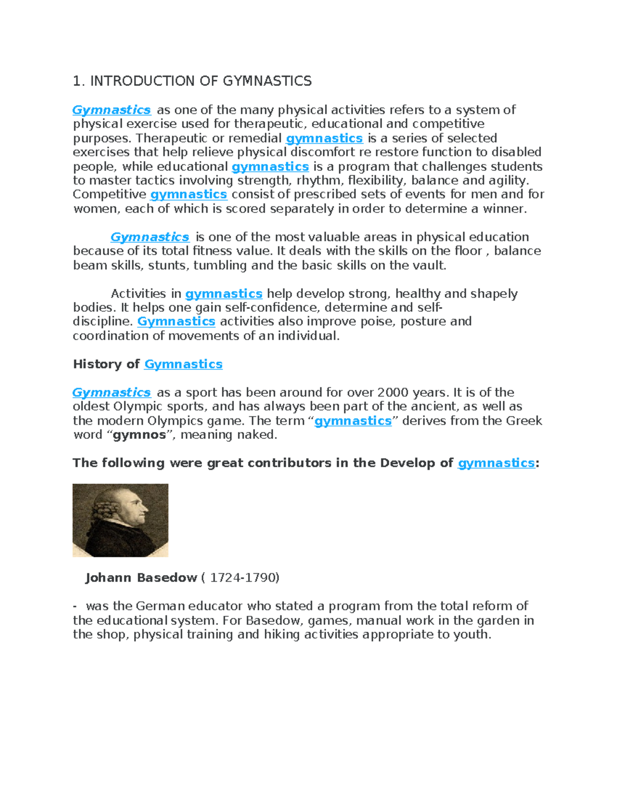 Gymnastics- Lessons - notes - 1. INTRODUCTION OF GYMNASTICS Gymnastics ...