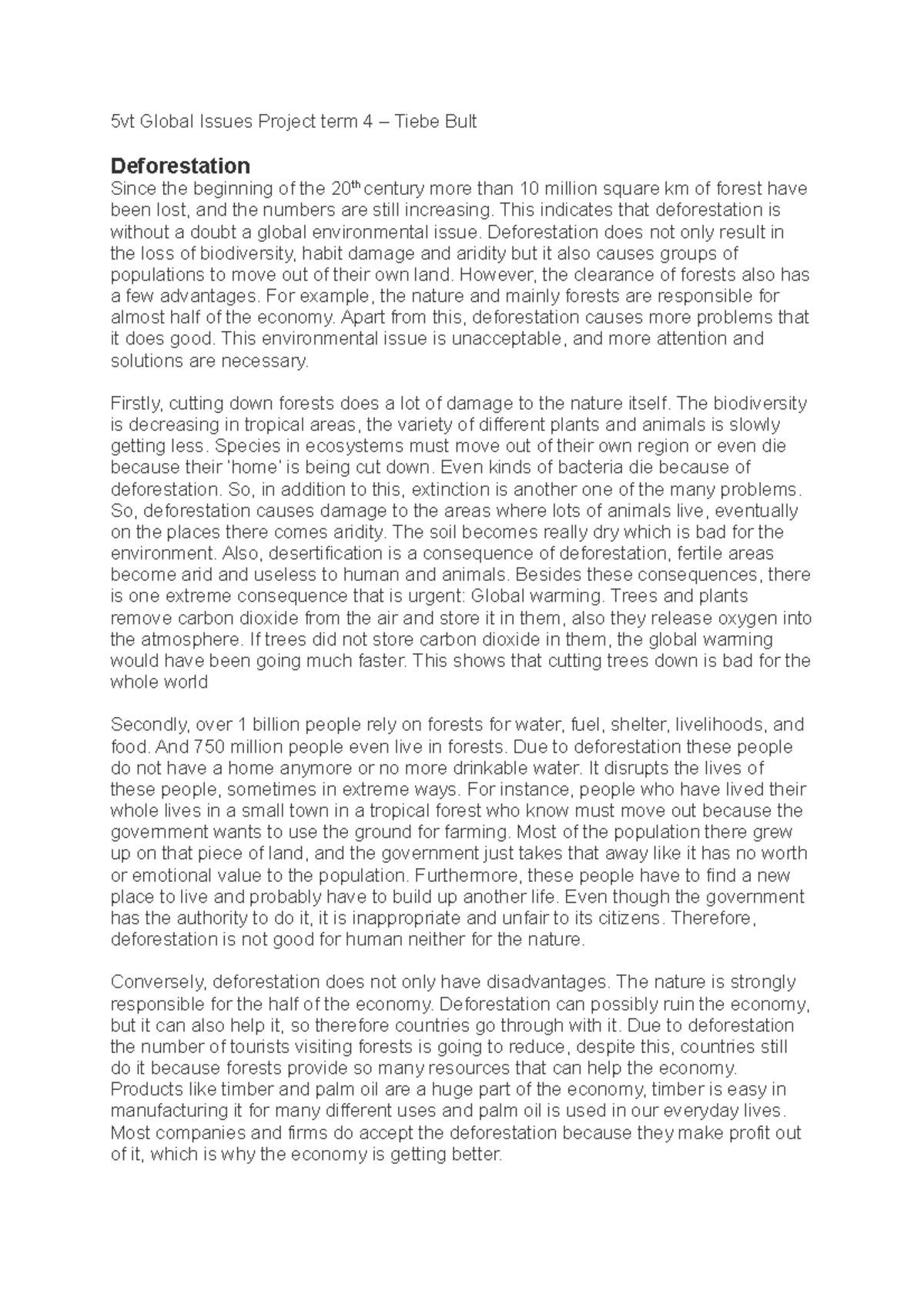 Global issues project engels - 5vt Global Issues Project term 4 – Tiebe Bult Deforestation Since ...