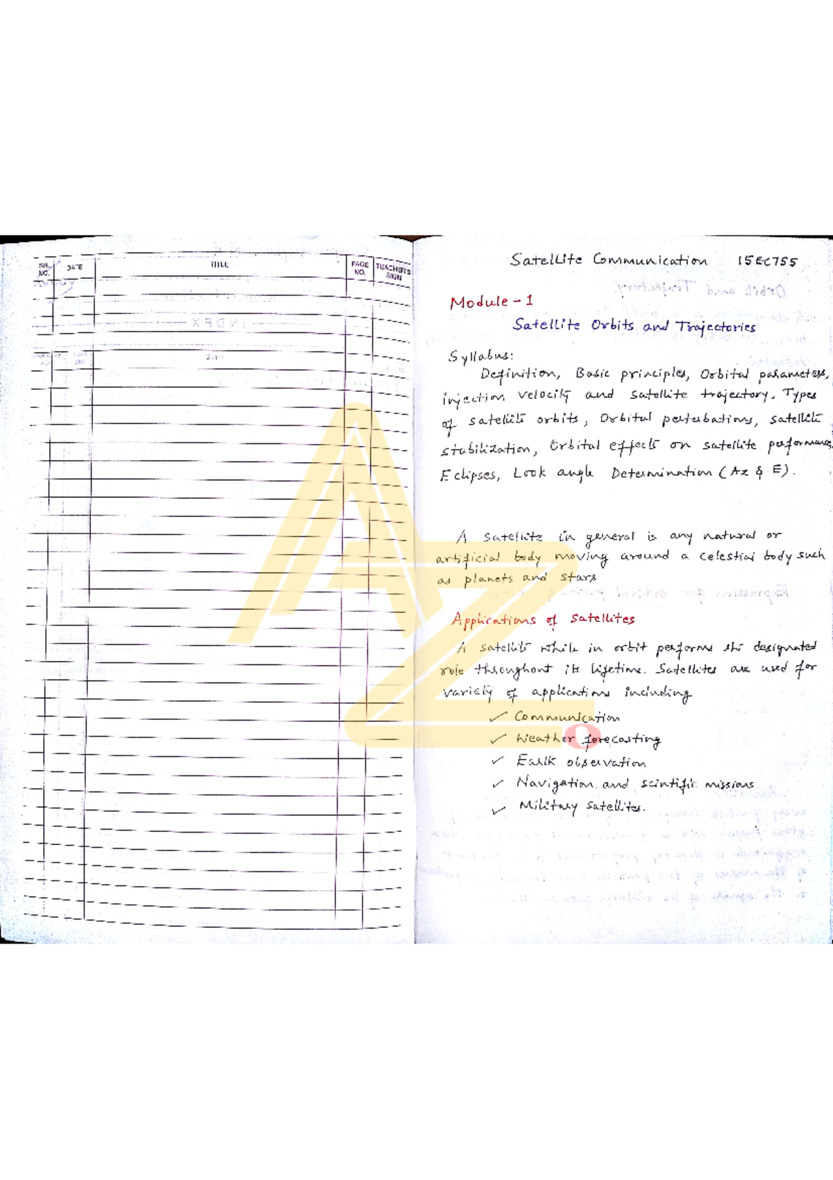 MODULE 1 NOTES HANDWRITTEN - Satellite Communication - Studocu
