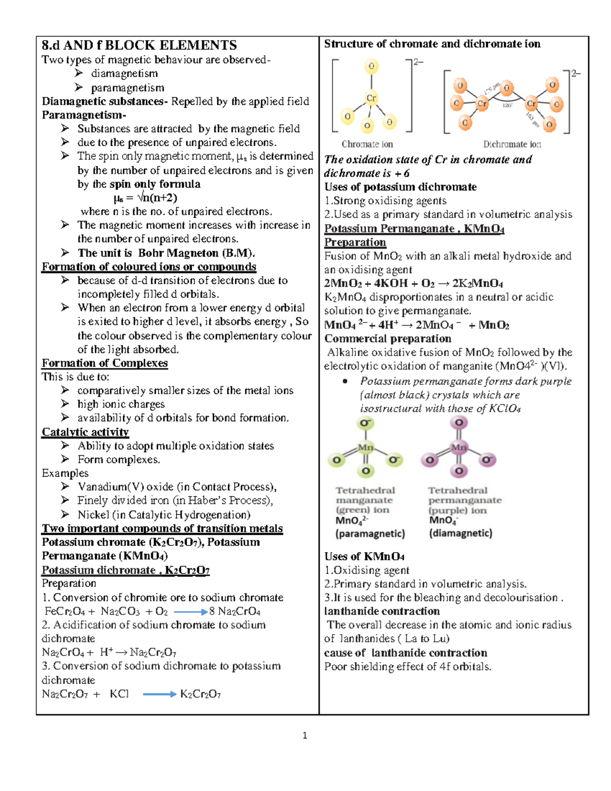 Simplified Focus AREA Notes II CORR - 8 AND f BLOCK ELEMENTS Two types ...