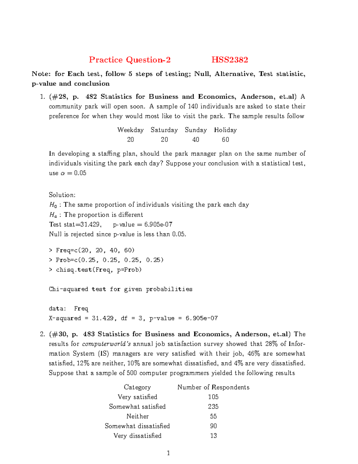 Stats 2 - exam notes - Practice Question-2 HSS Note: for Each test ...
