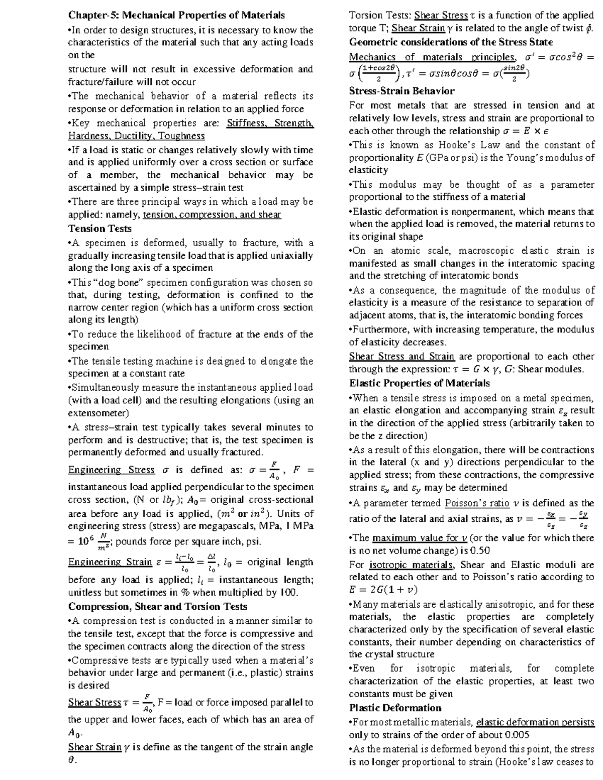 Exam2 Chapter5-6 - Chapter-5: Mechanical Properties of Materials In ...