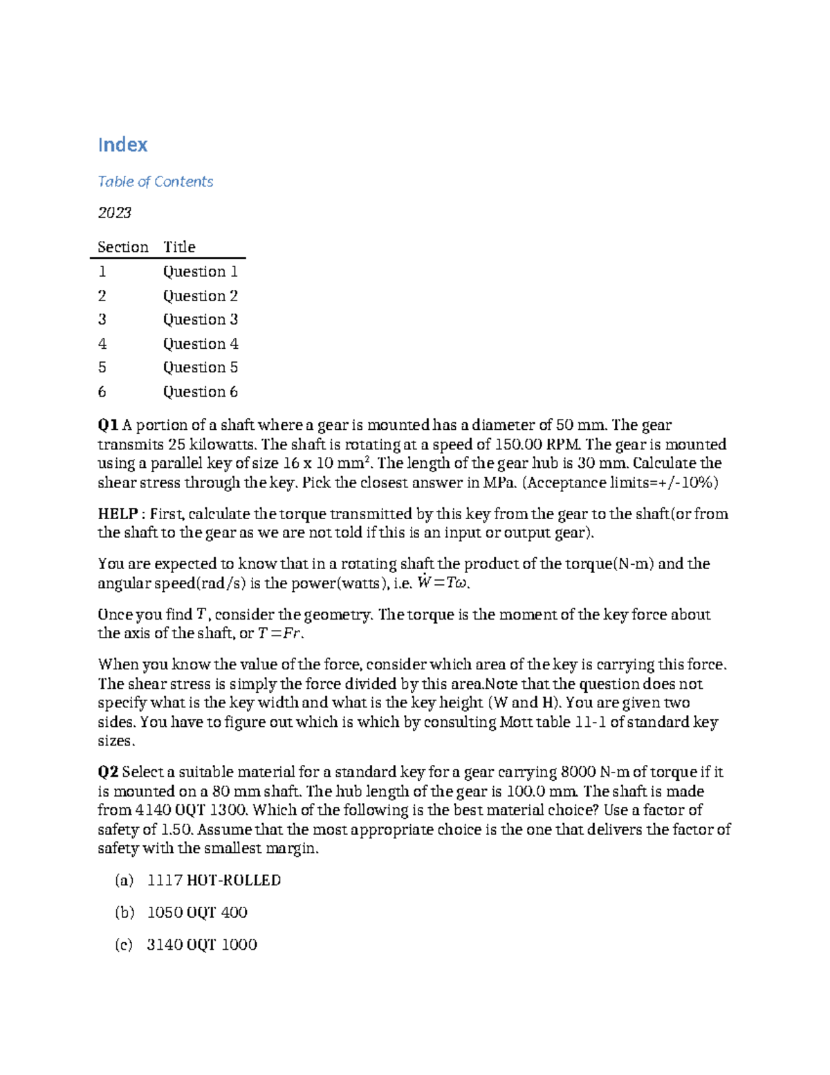 T07 help - tutorial questions and help - Index Table of Contents 2023 ...