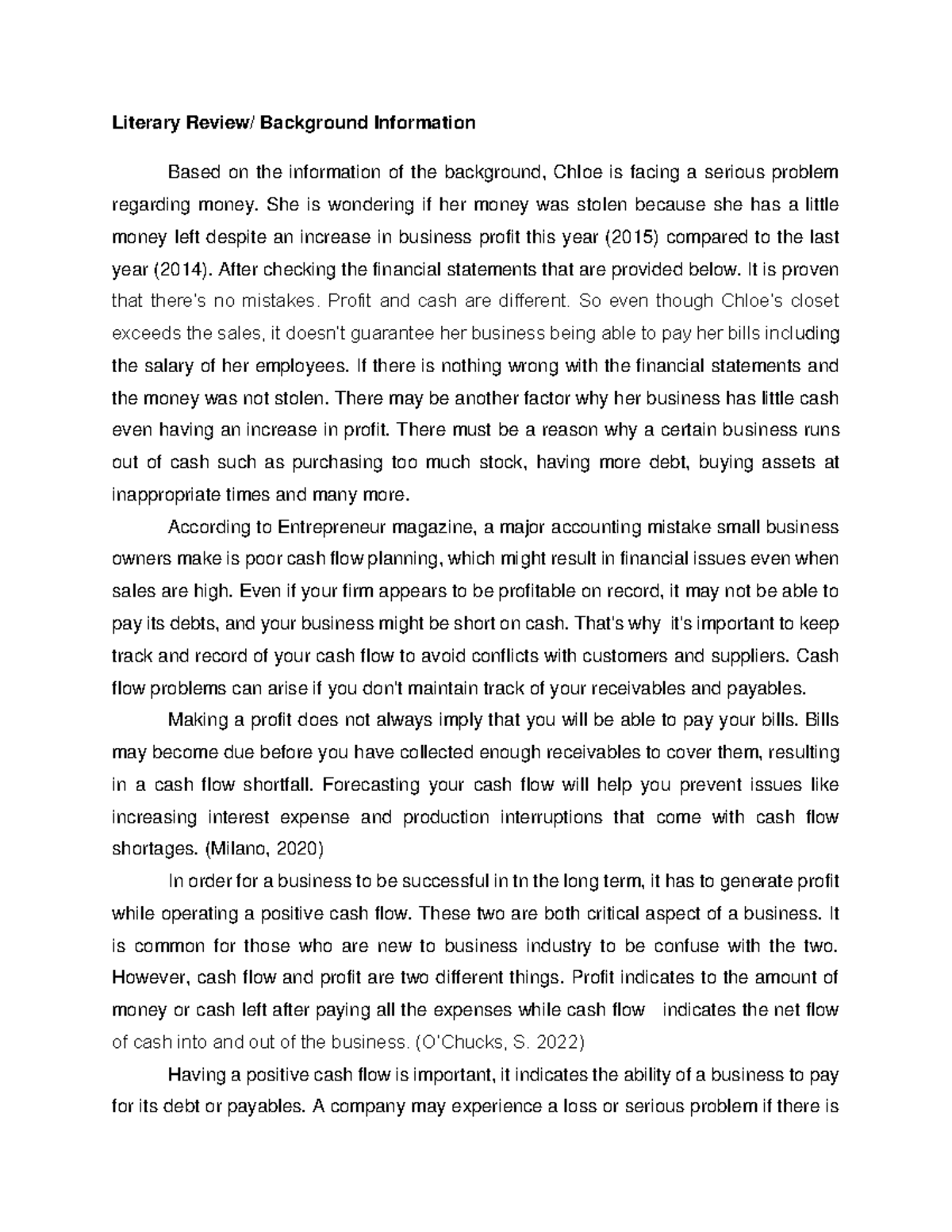 Literature Review - Literary Review/ Background Information Based on ...