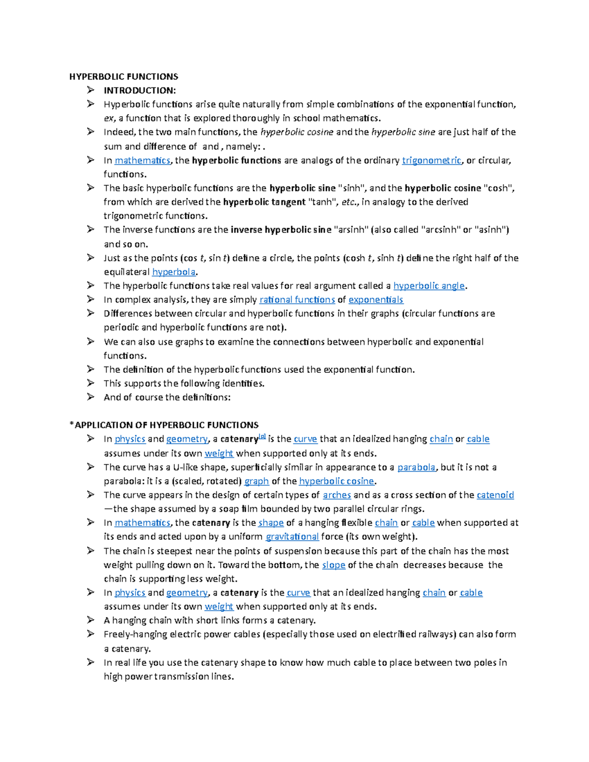 Hyperbolic Functions Prelim Reviewer - HYPERBOLIC FUNCTIONS INTRODUCTION: Hyperbolic functions ...