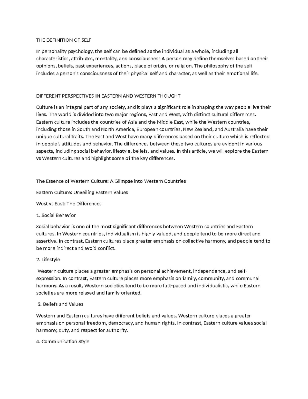 THE Definition OF SELF - THE DEFINITION OF SELF In personality ...