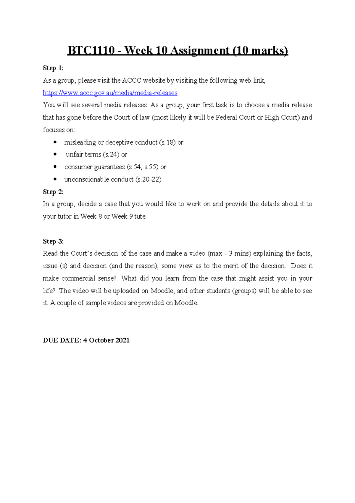 Week 10 Group Assignment - BTC1110 - Monash - Studocu