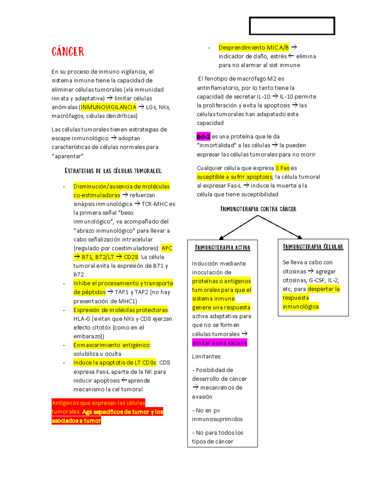 Resumen de la respuesta inmunológica al cáncer - Ramos Catlin Isabel G ...