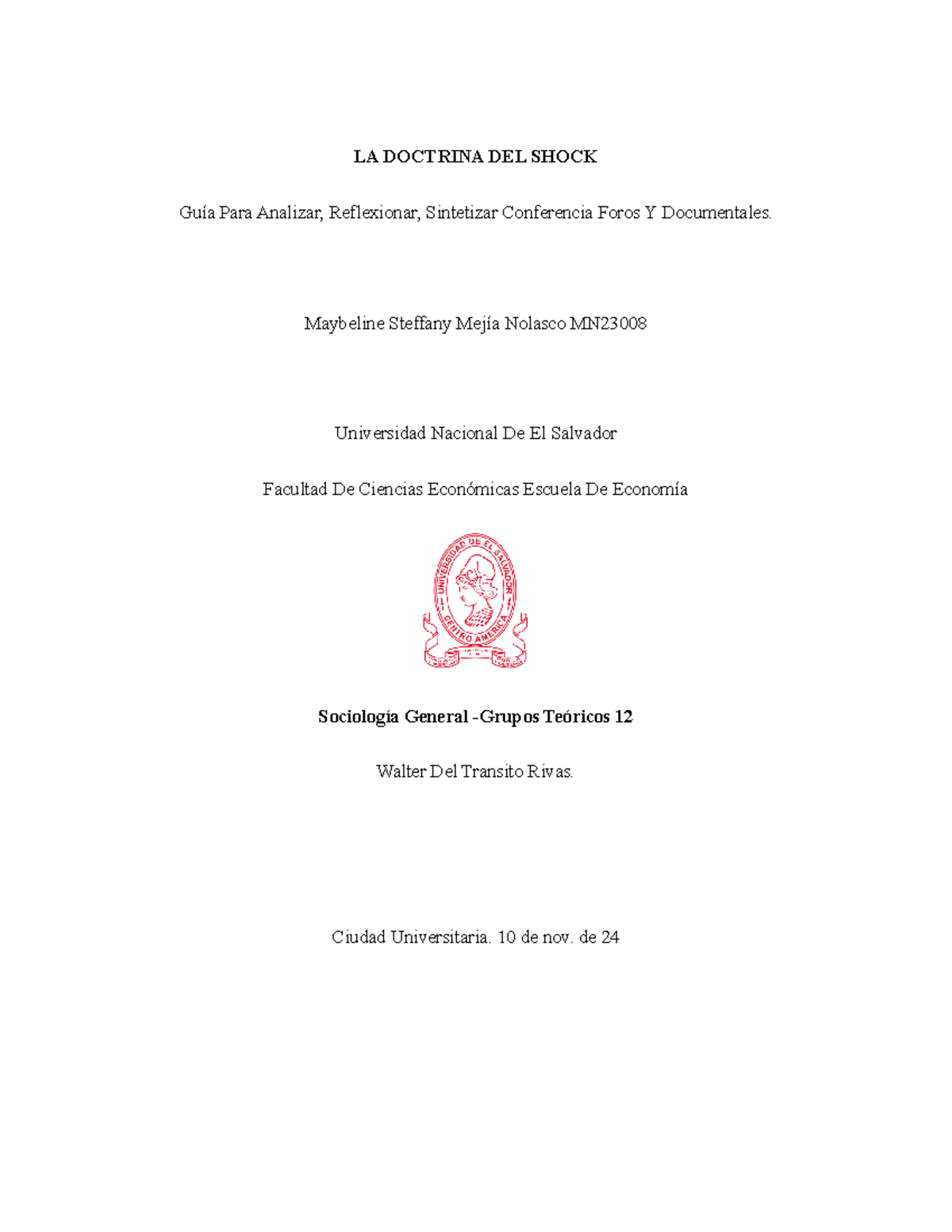LA Doctrina DEL Shock - Guia de trabajo sobre el liberalizmo - LA ...