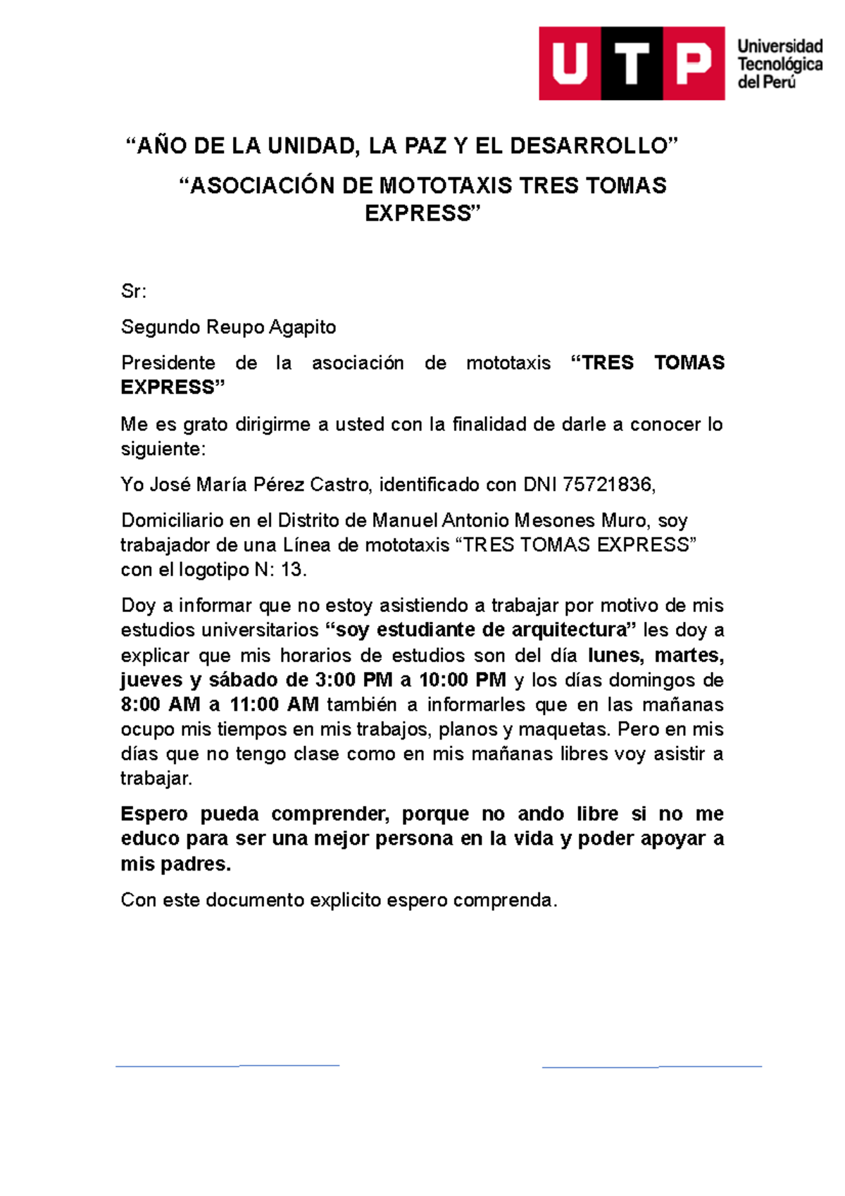 AÑO DE LA Unidad 2023 - tarea - “AÑO DE LA UNIDAD, LA PAZ Y EL ...