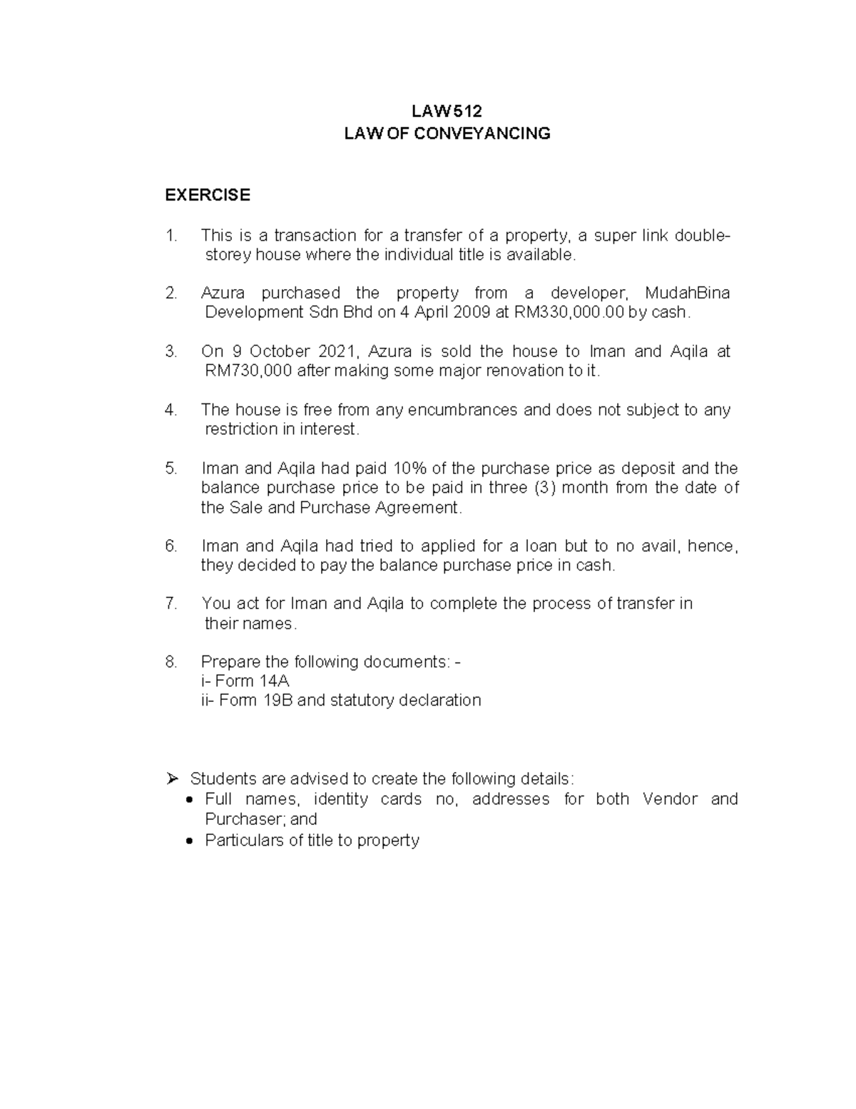 Exercise FORM 14A & 19B - tuto - Land Law - UiTM - Studocu
