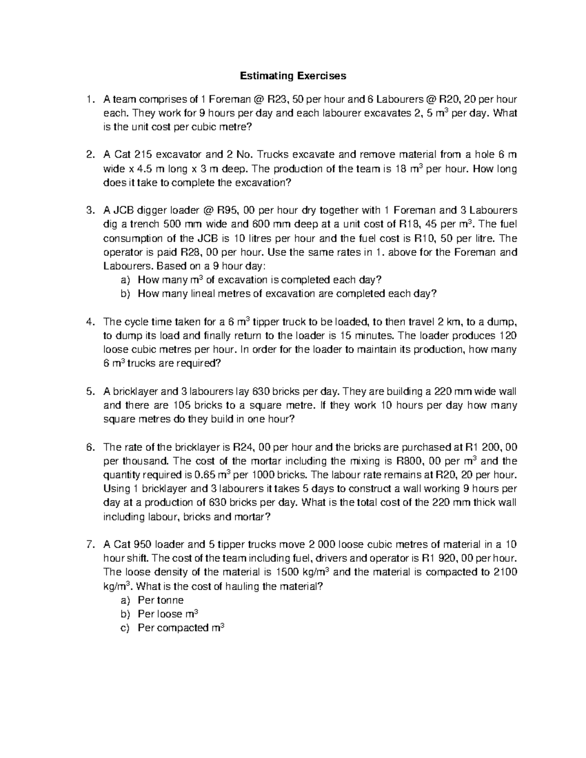 Estimating Questions and answers - Estimating Exercises A team ...