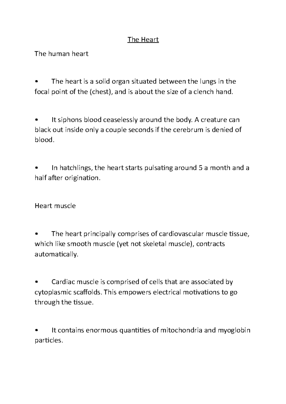 The Heart - Notes on Biology A Level OCR A - The Heart The human heart ...