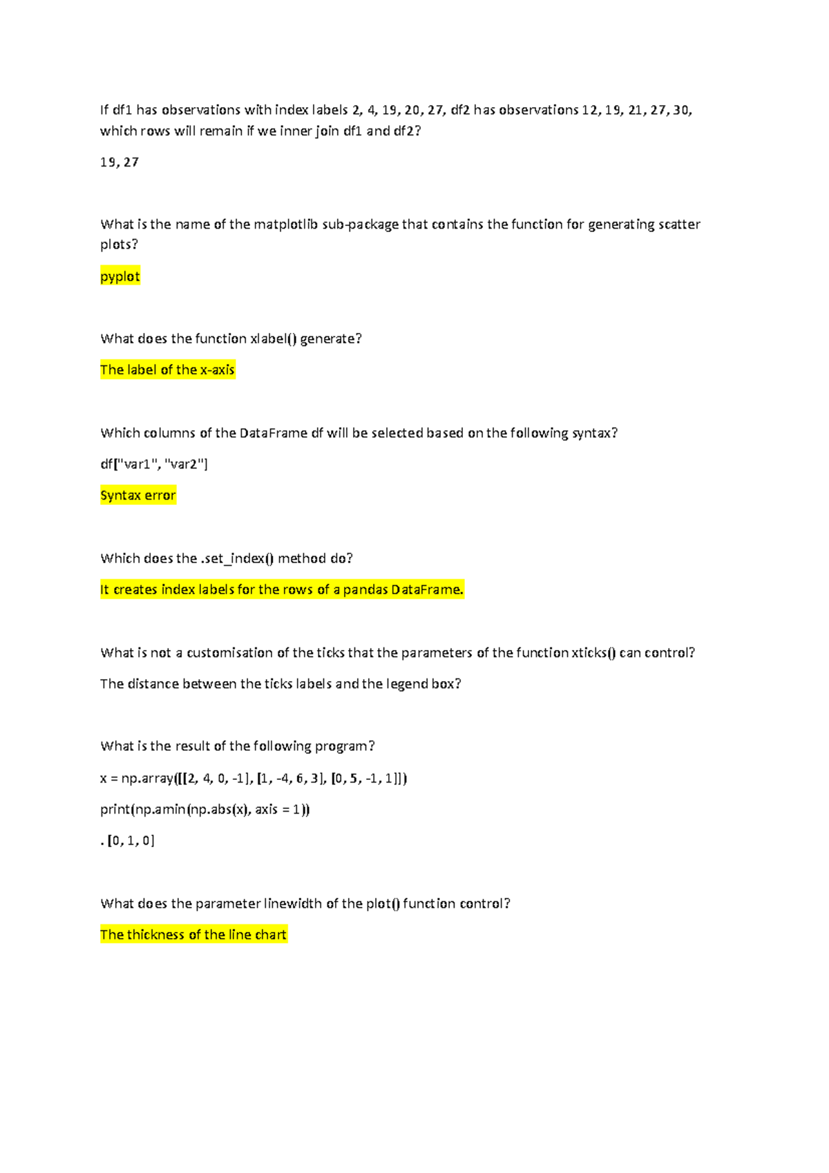 PCQ01 - If df1 has observations with index labels 2, 4, 19, 20, 27, df2 has observations 12, 19 ...