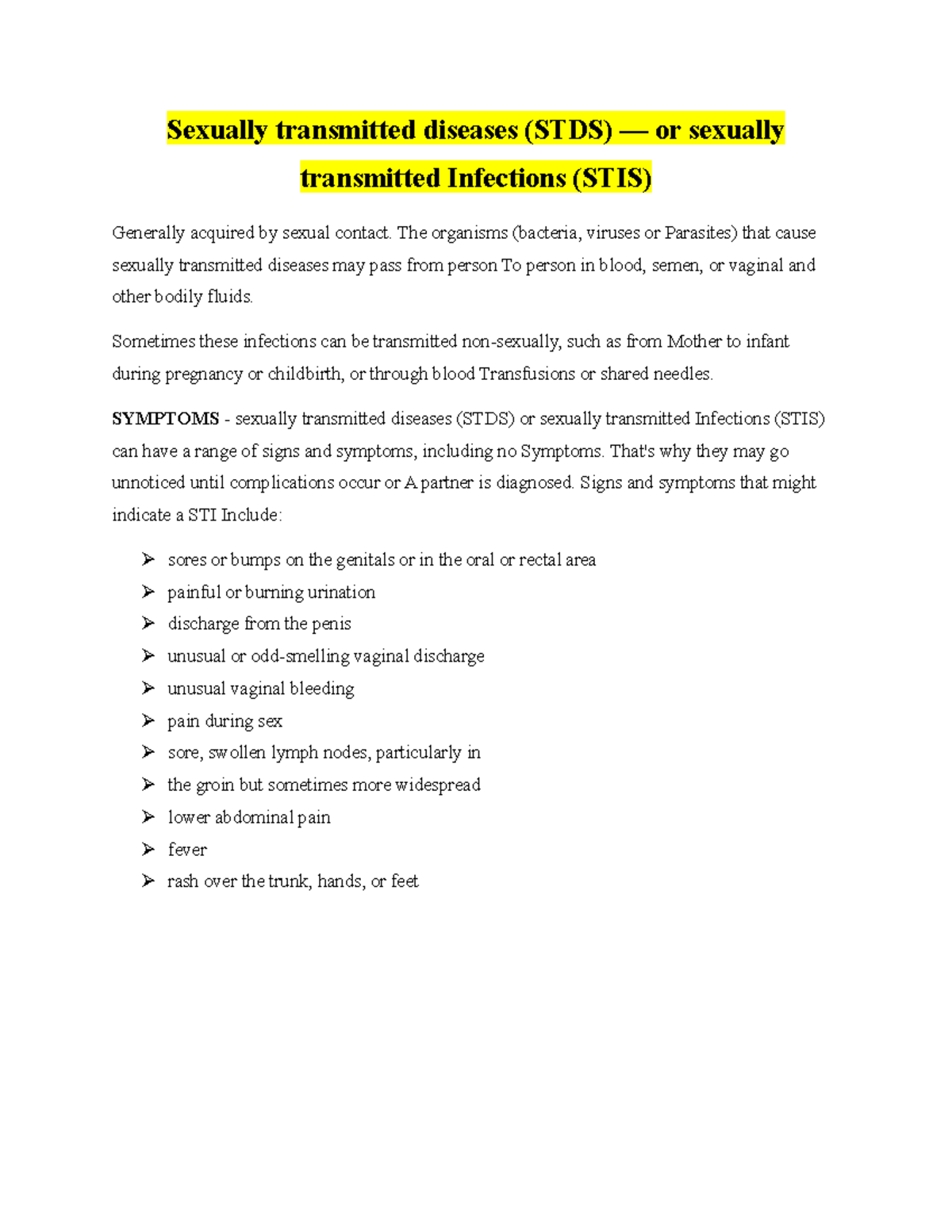 Sexually transmitted diseases Notes - Sexually transmitted diseases ...
