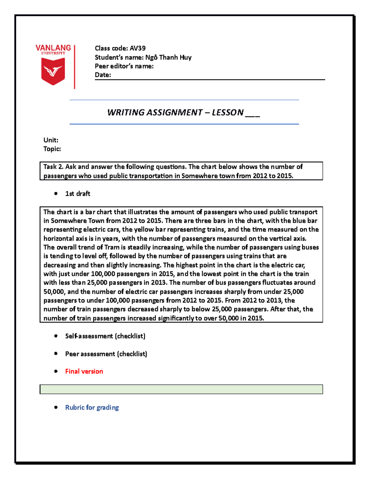 Template Writing assignment - Class code: AV Student’s name: Ngô Thanh ...