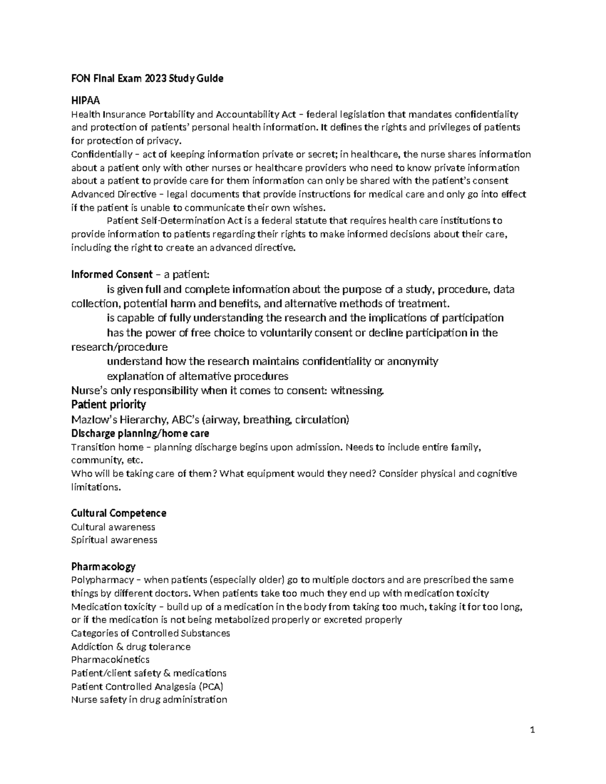 FON Final Exam 2023 Study Guide - FON Final Exam 2023 Study Guide HIPAA ...