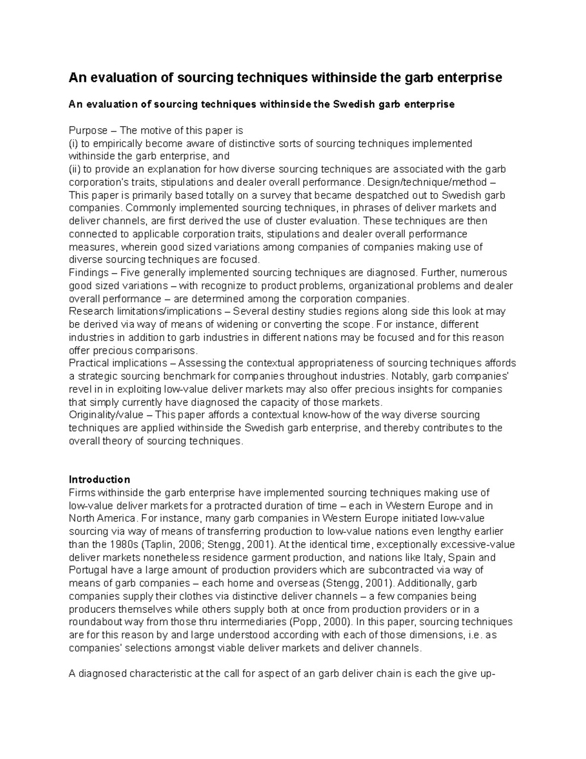 An evaluation of sourcing techniques withinside the garb enterprise ...