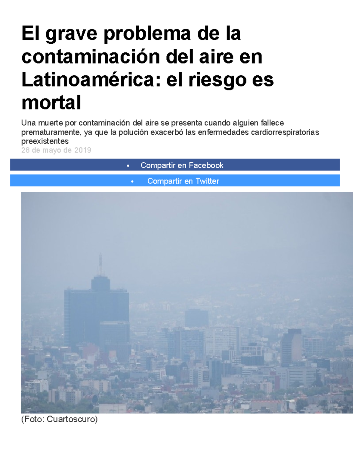 El grave problema de la contaminación del aire en Latinoamérica - El ...