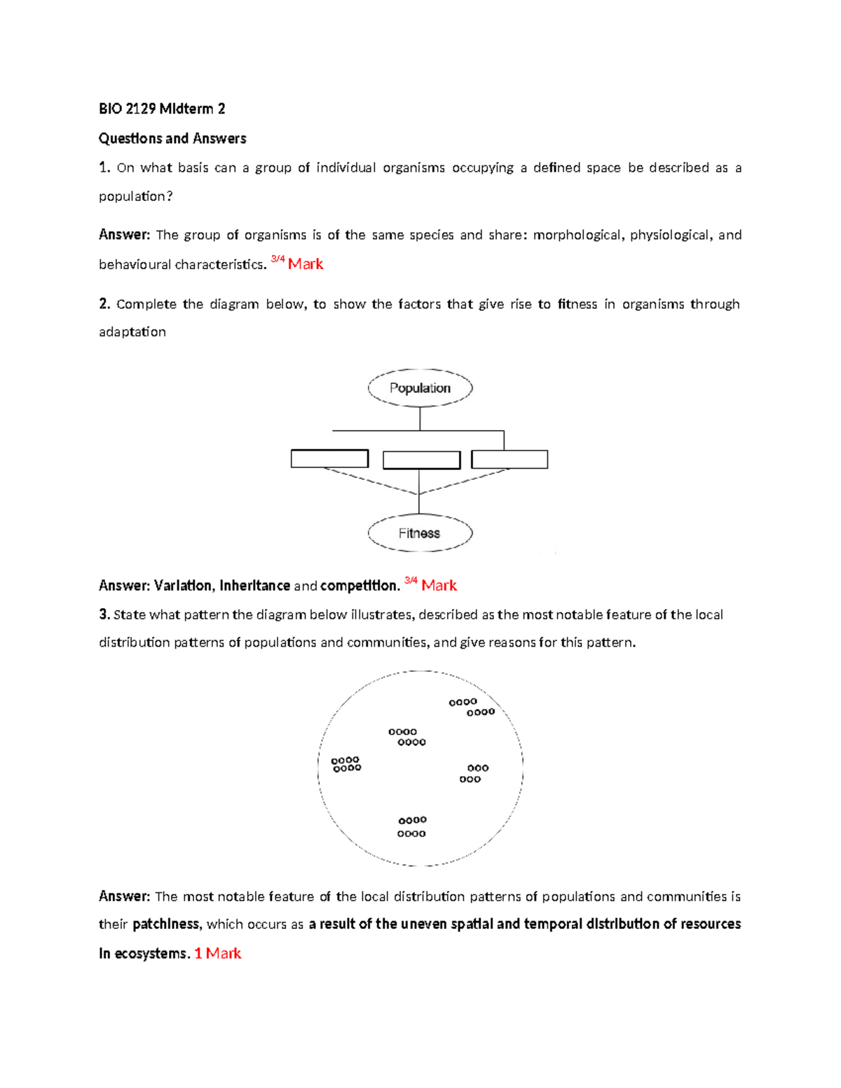 BIO 2129 Midterm 2 Questions and Answers with Mark Allocation - BIO ...