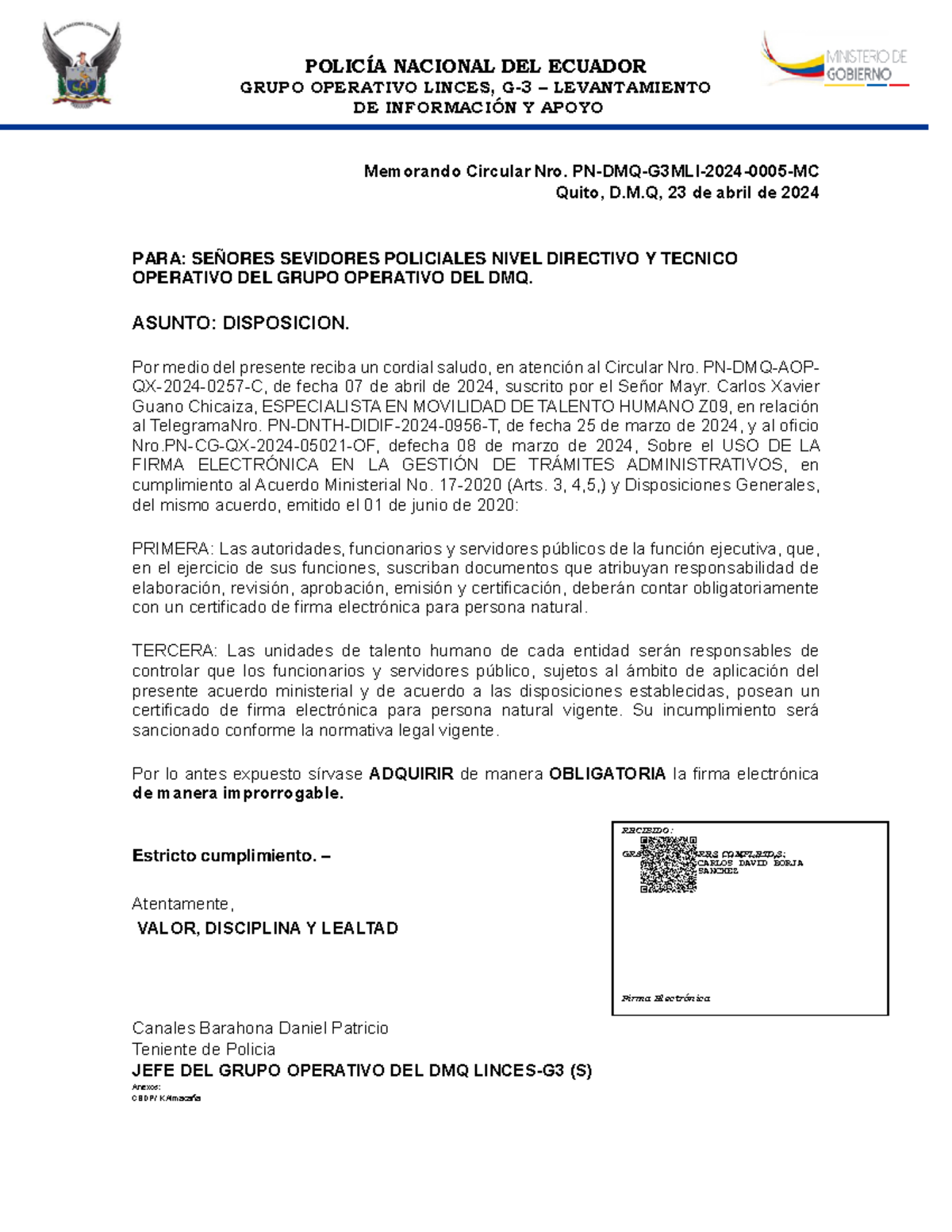 1. Memorando Circular Nro 005 Firma Electrónica-signed - POLICÍA ...