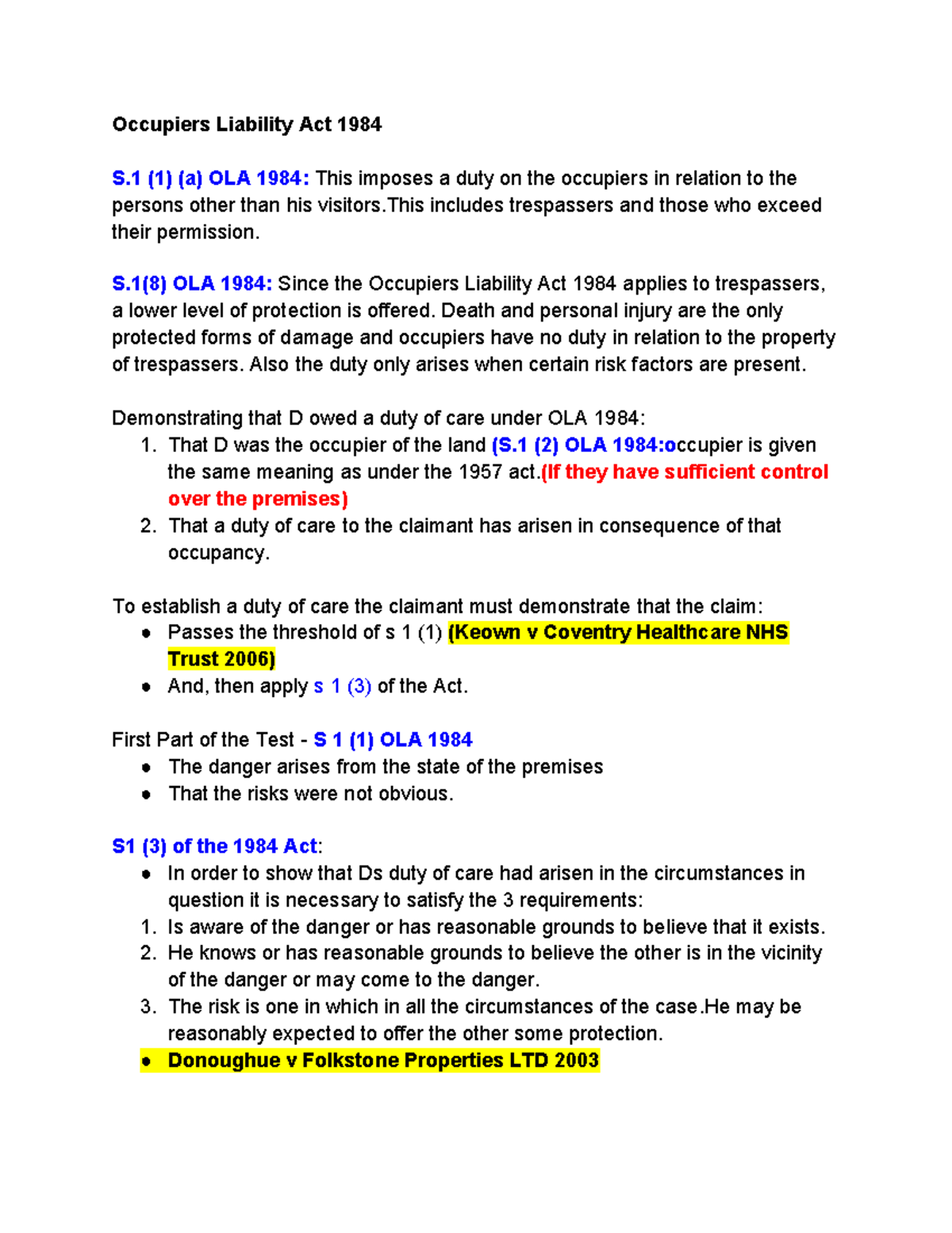 Occupers Liability 1984 Occupiers Liability Act 1984 S 1 a OLA