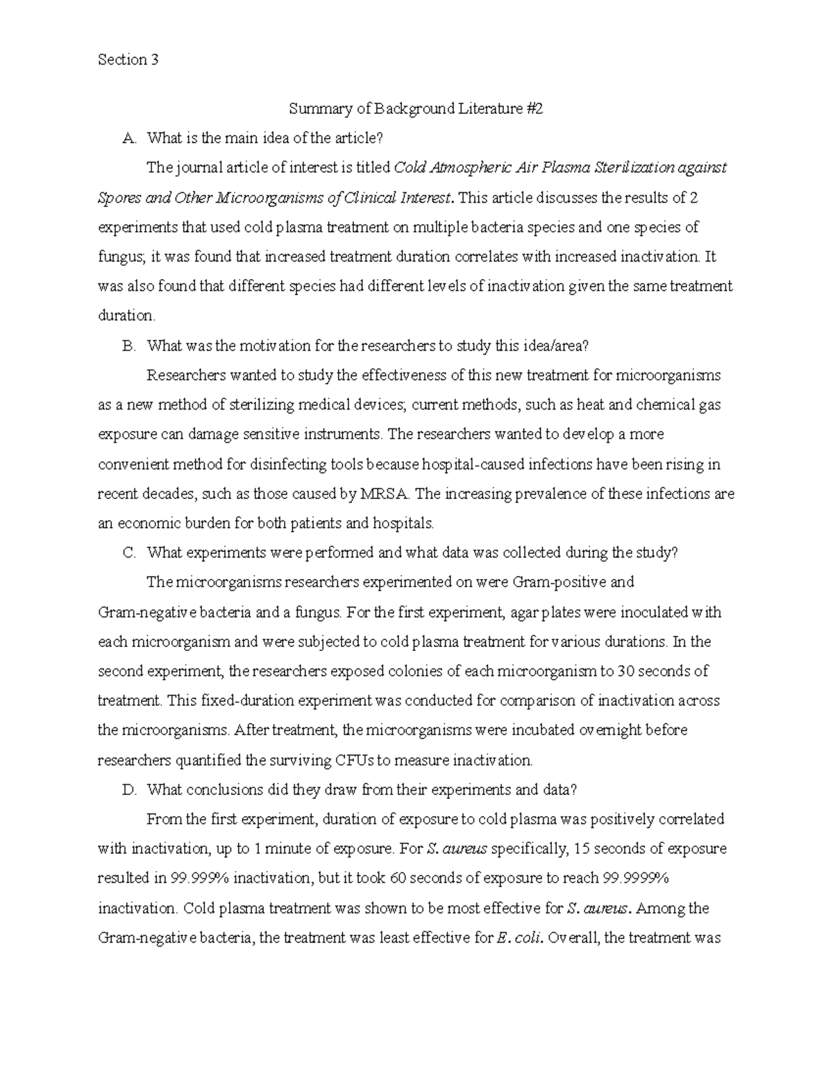 Background Literature Summary #2 - Section 3 Summary of Background Literature # A. What is the ...