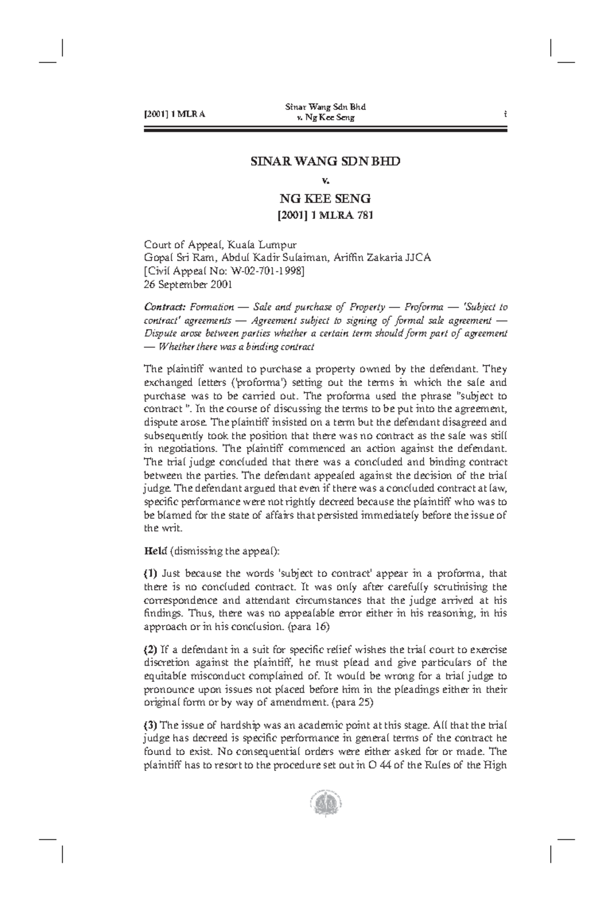 10.Sinar Wang Sdn. Bhd v Ng Kee Seng - [2001] 1 MLRA v. Ng Kee Seng i ...
