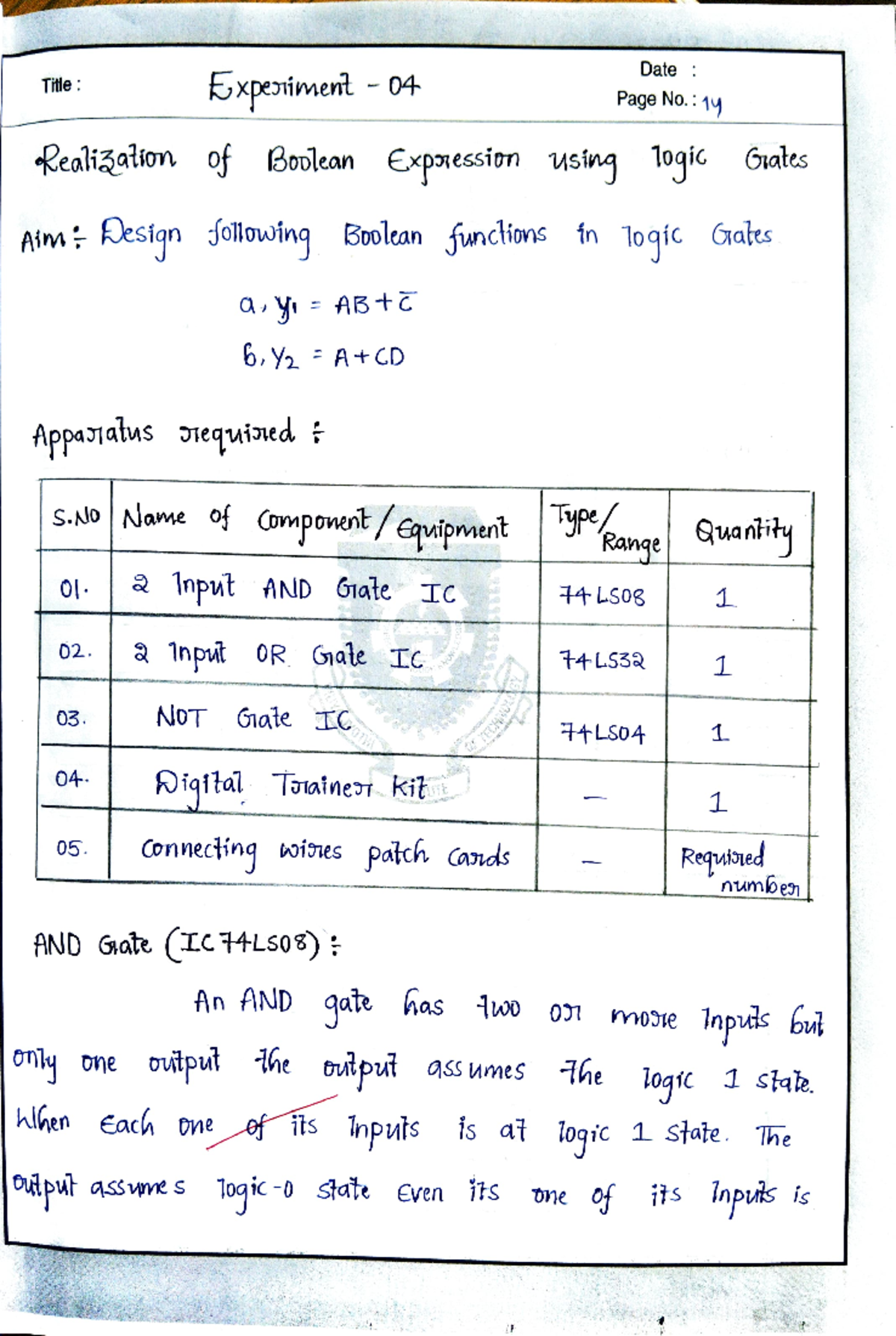Exp02 - Realisation of Boolean expression - Title: Realigation of ...