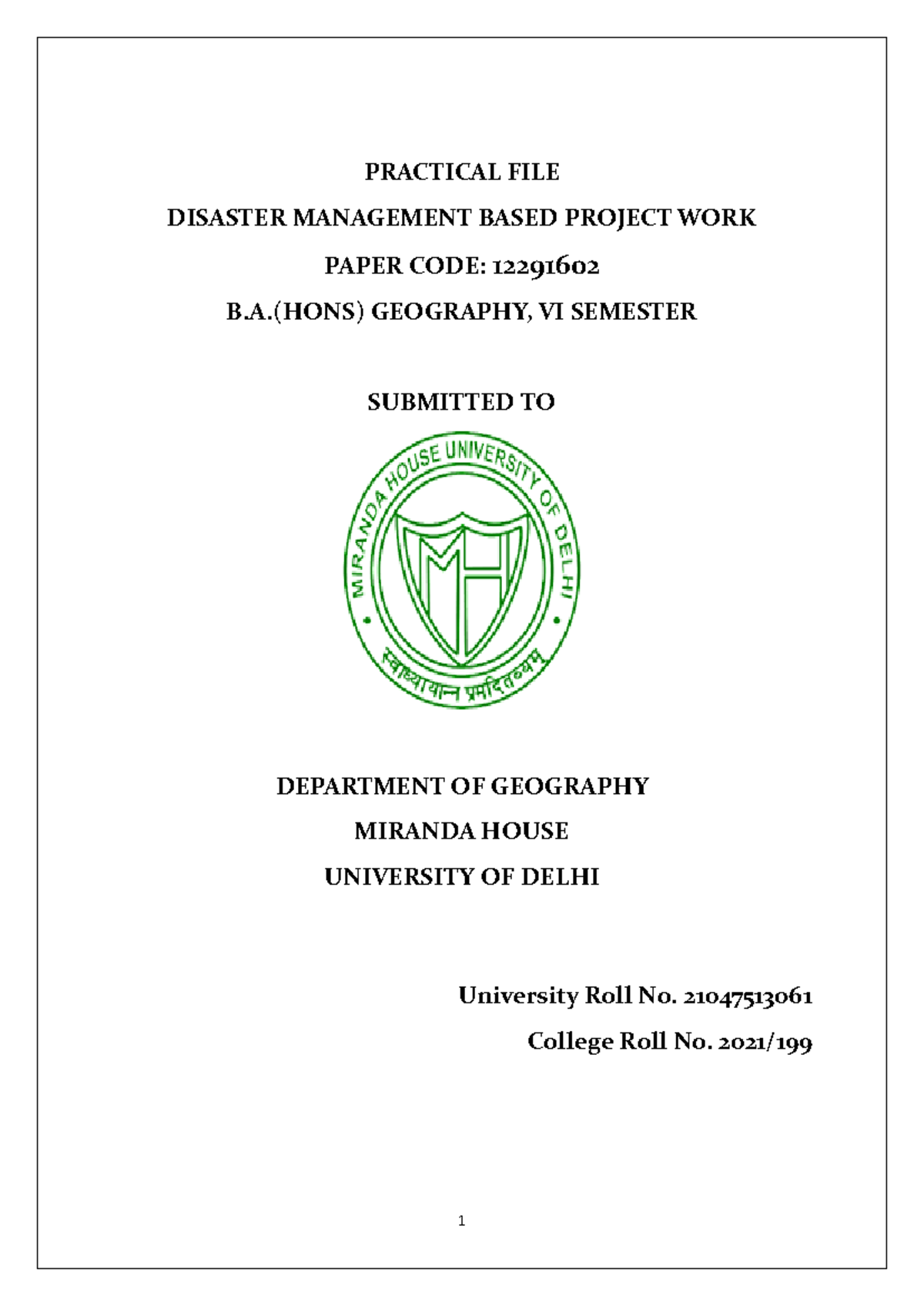 Disaster management field file - PRACTICAL FILE DISASTER MANAGEMENT ...
