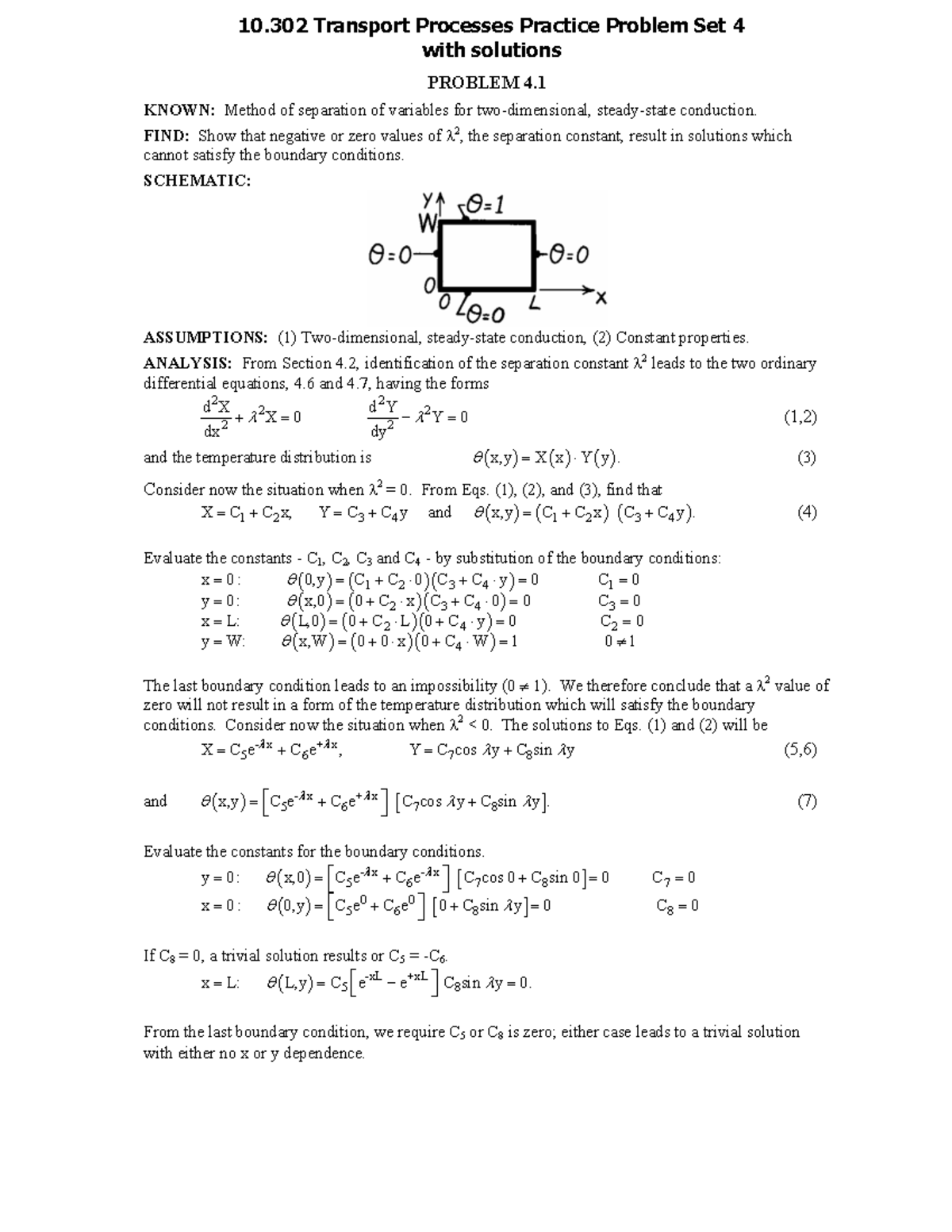 10.302 Transport Processes Practice Problem Set 4 with solutions ...