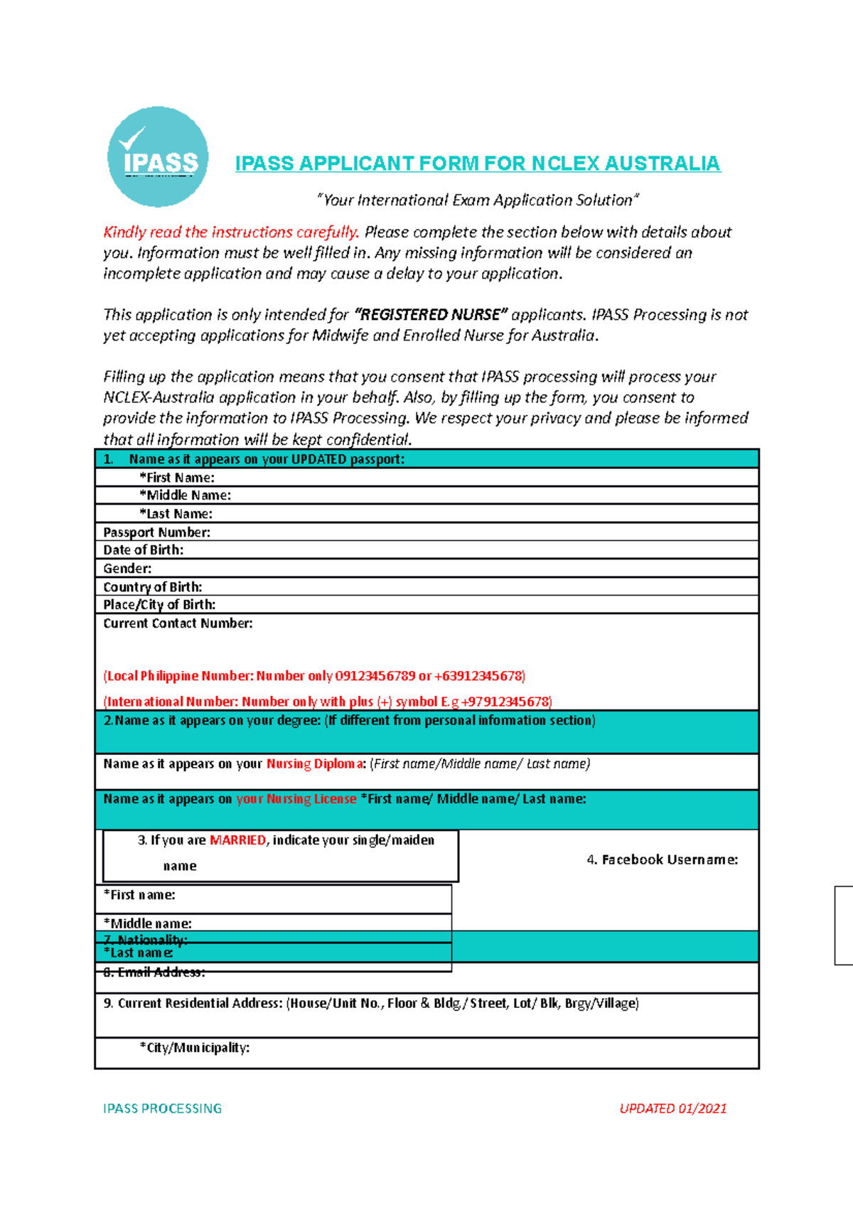 Nclex Australia Applicant Form - IPASS APPLICANT FORM FOR NCLEX ...