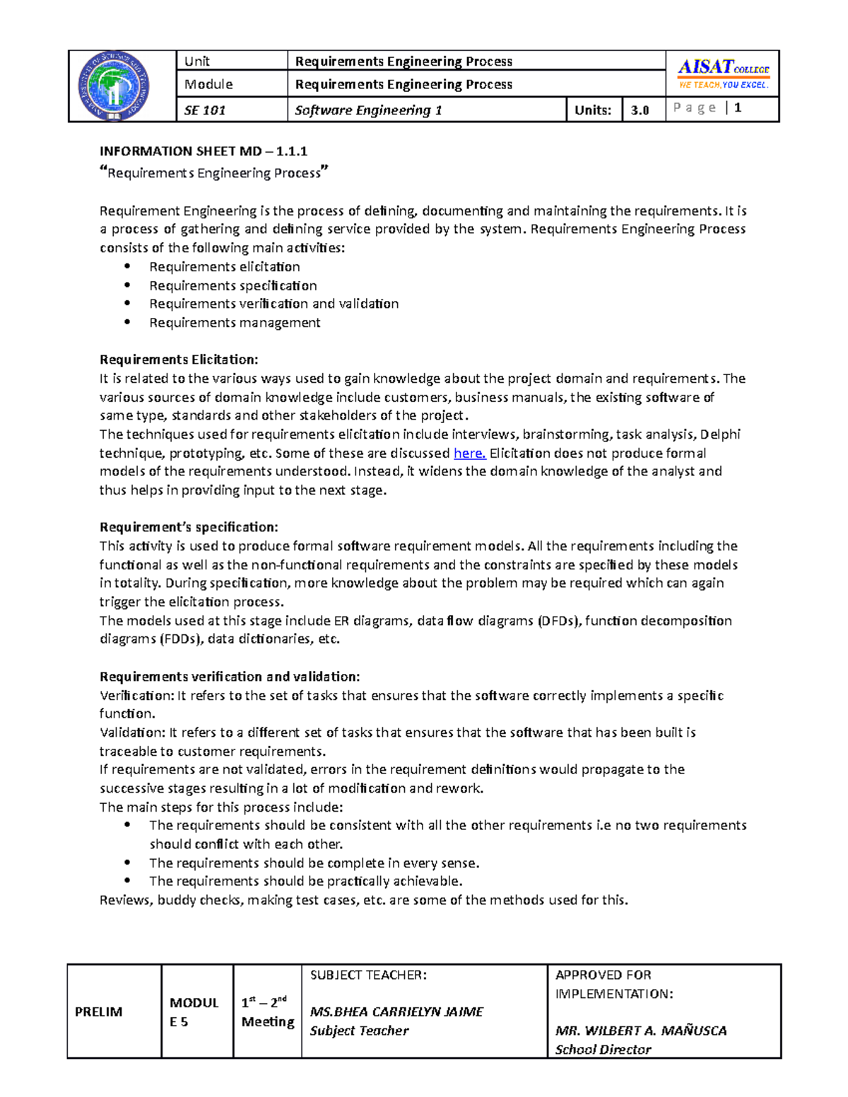 BBJ Module 6-SE-101 - asdasdas - Module Requirements Engineering ...