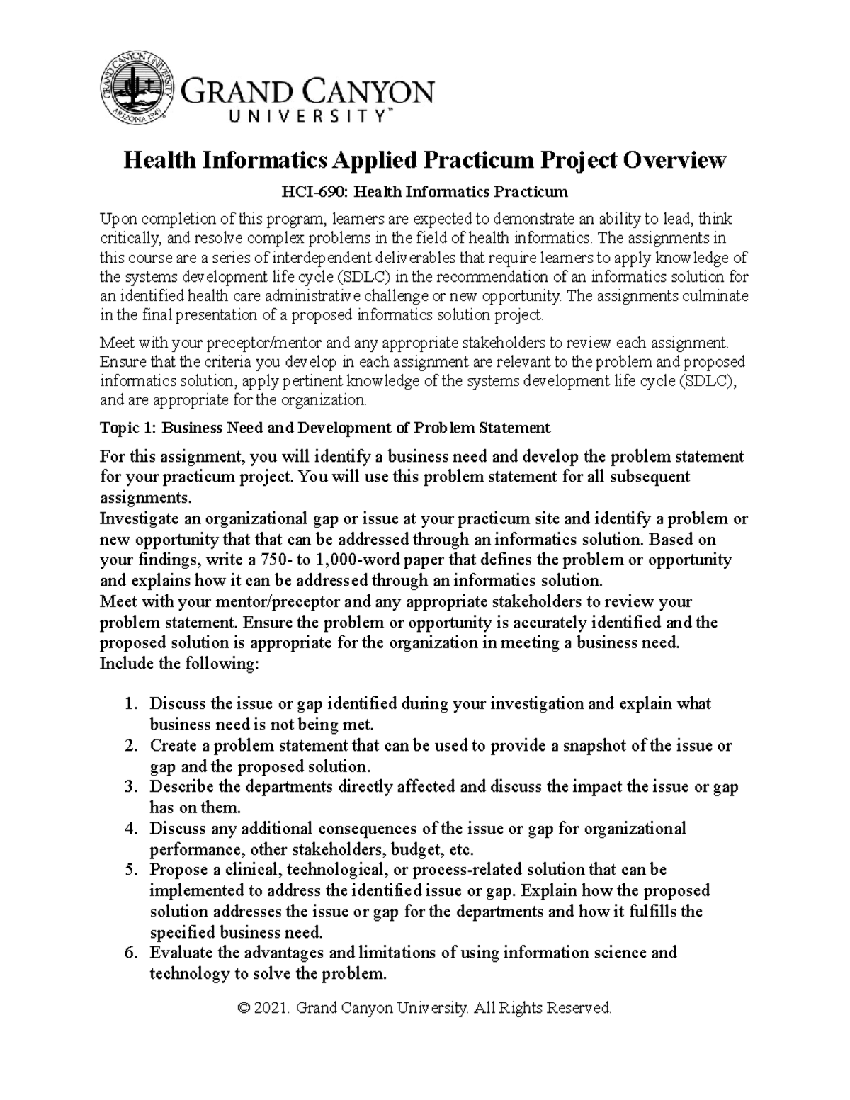 HCI 690 RS Health Informatics Applied Practicum Project Overview ...