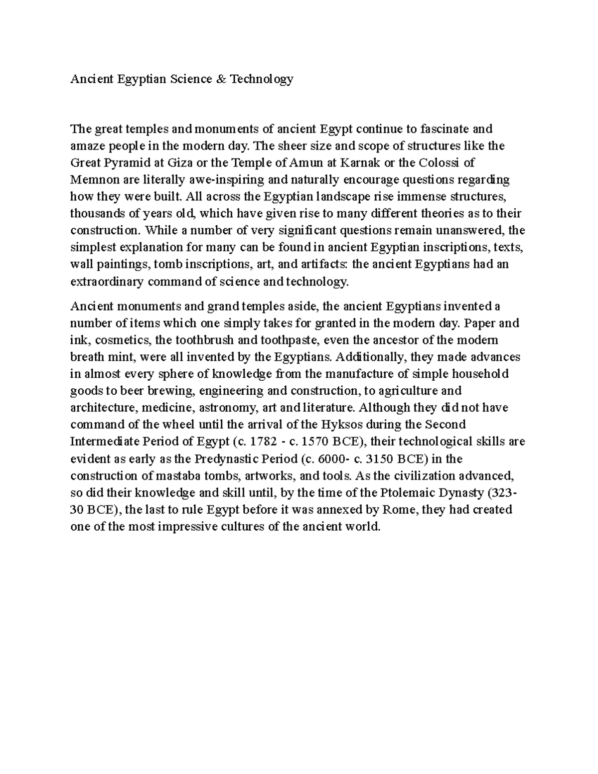 Ancient Egyptian Science - The sheer size and scope of structures like ...