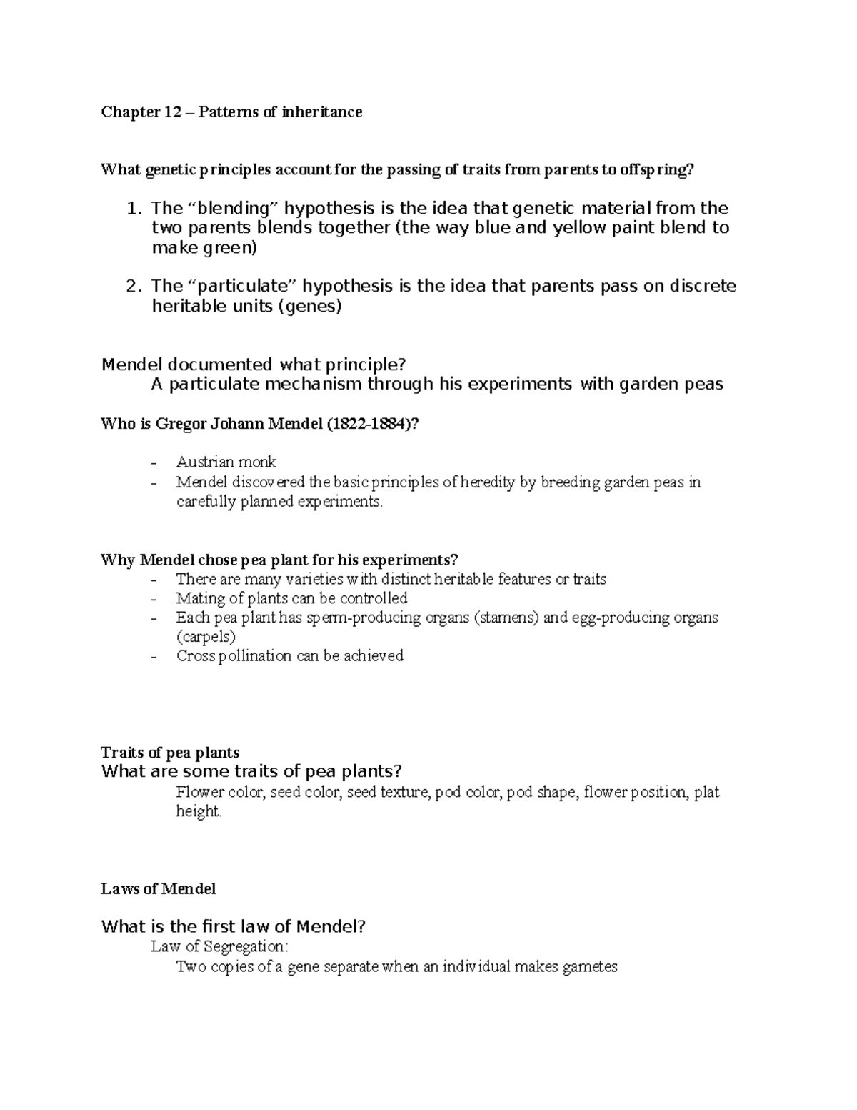 Chapter 12 - Patterns of inheritance - What genetic principles account ...