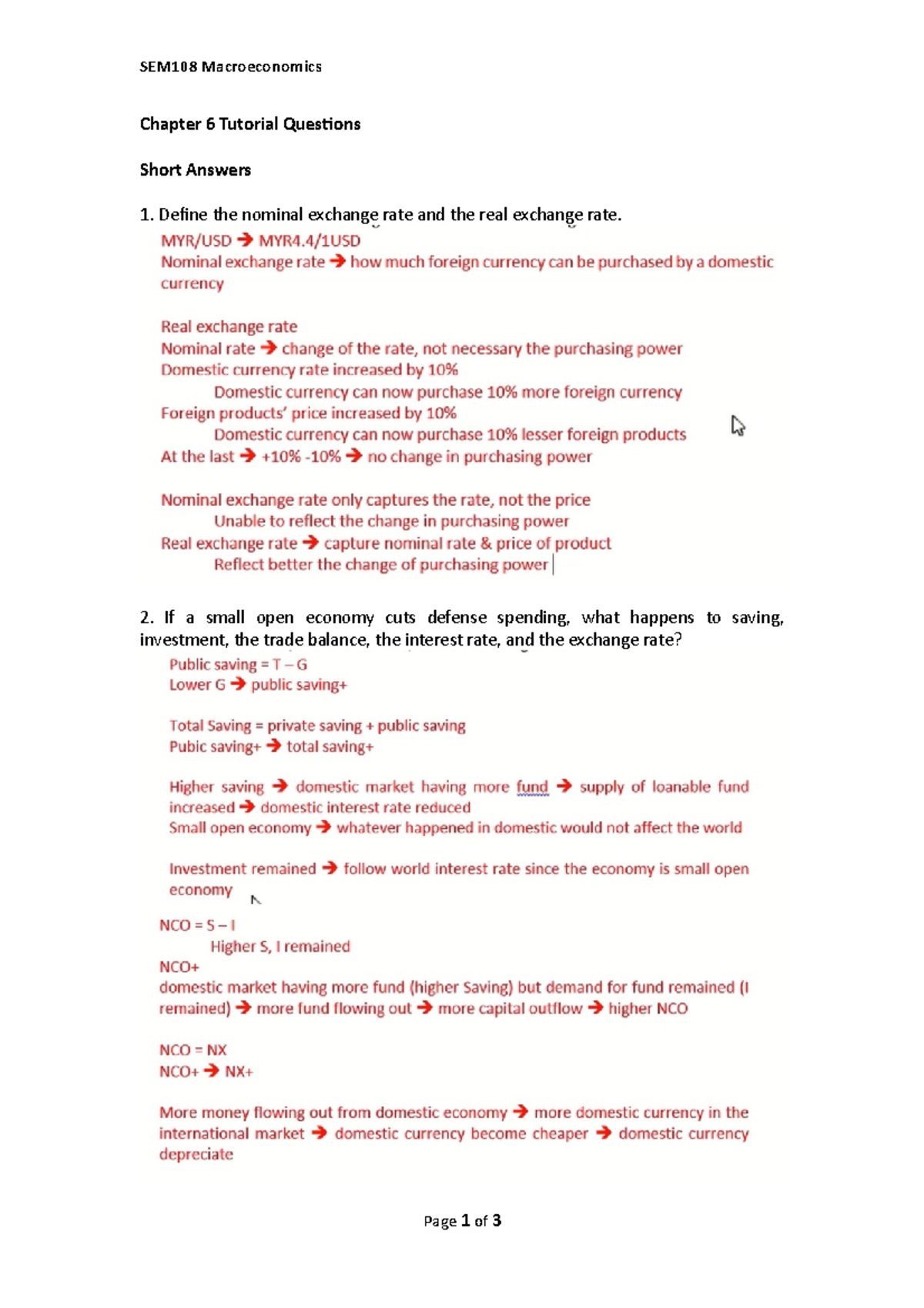 Chapter 6 Tutorial - SEM108 Macroeconomics Chapter 6 Tutorial Questions ...