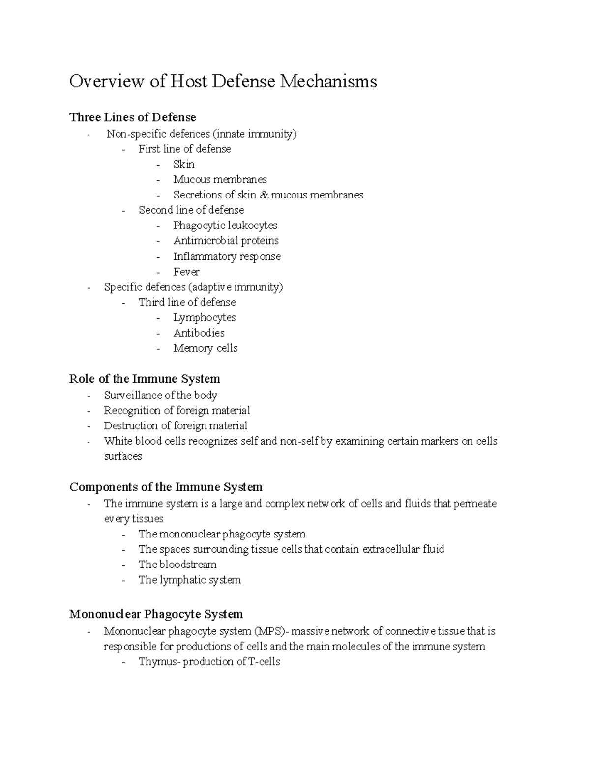 Overview of Host Defense Mechanisms - Studocu