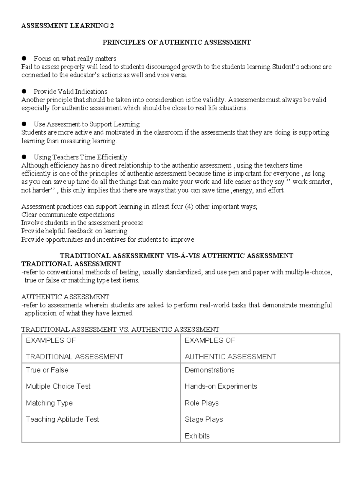 Assessment- Learning-2 - ASSESSMENT LEARNING 2 PRINCIPLES OF AUTHENTIC ...