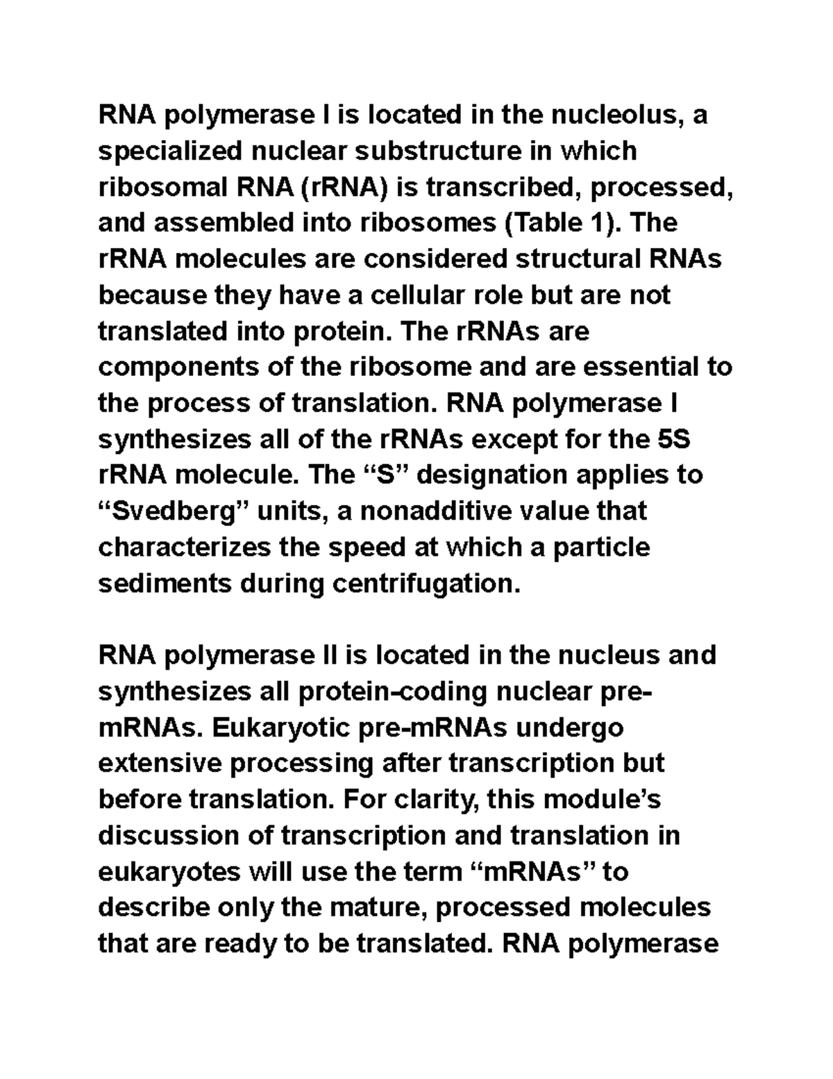 BIOL 1345 Module 13 Eukaryotic Transcription - RNA polymerase I is ...
