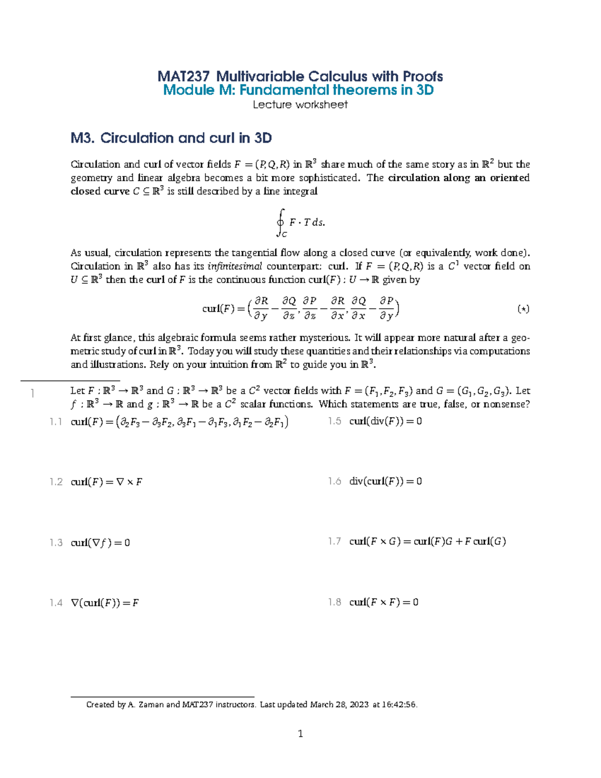 Mat237-m3-worksheet - Course material - MAT237 Multivariable Calculus ...