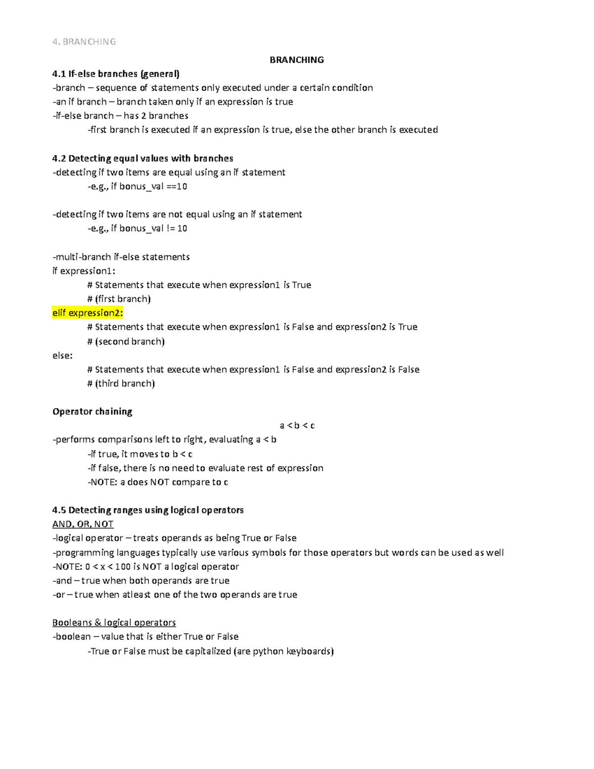 4. Branching - n/a - BRANCHING 4 If-else branches (general) -branch ...